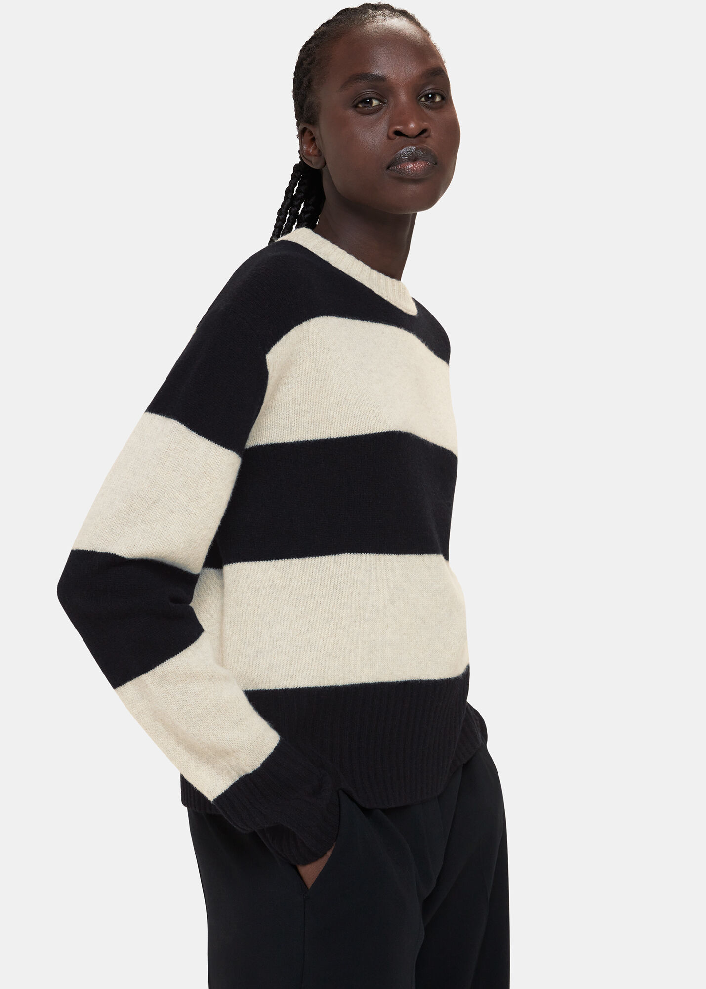Women's Black/Multi Wool Block Stripe Sweater | Whistles US