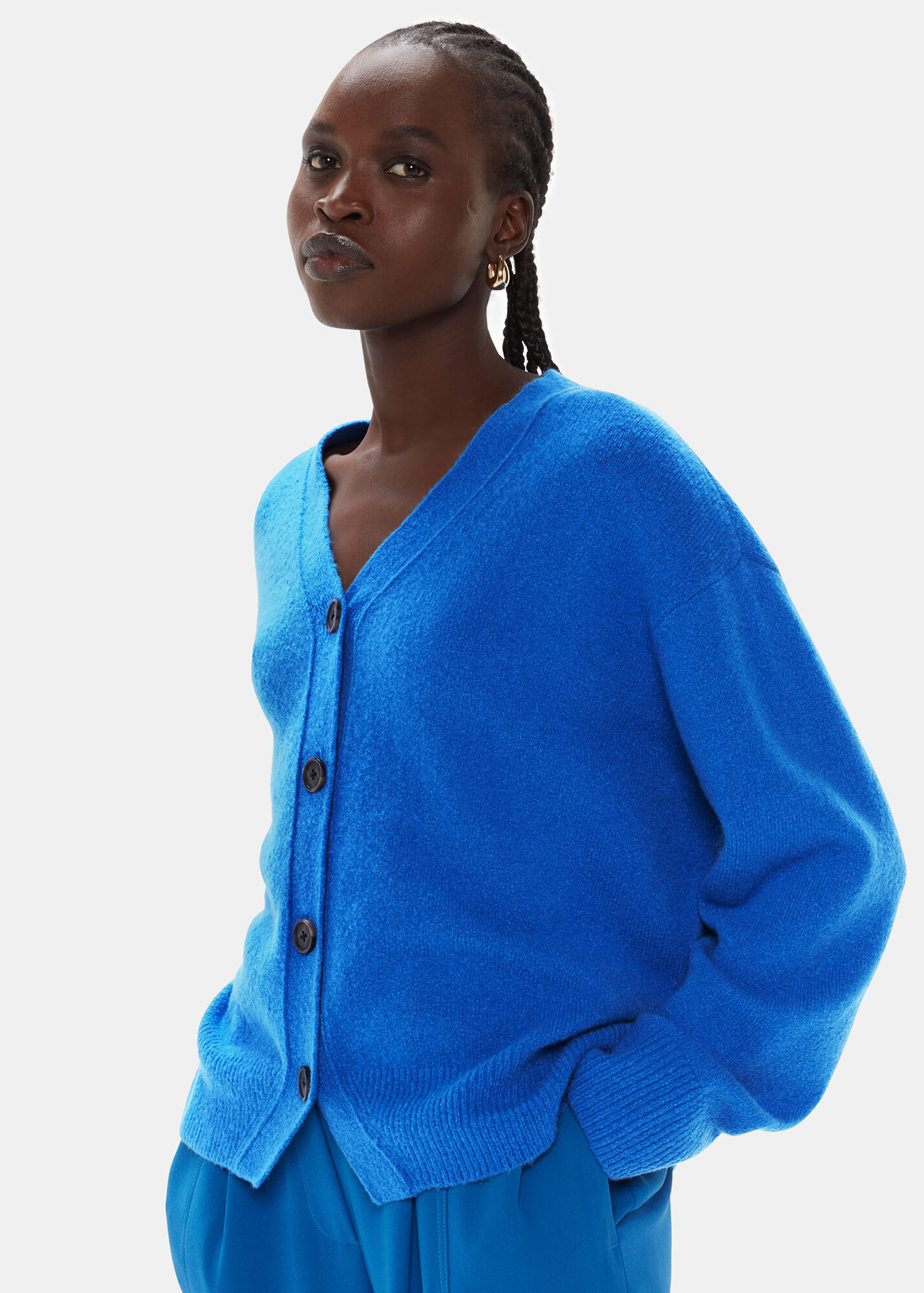 Blue Textured Wool Mix Cardigan | WHISTLES | Whistles UK
