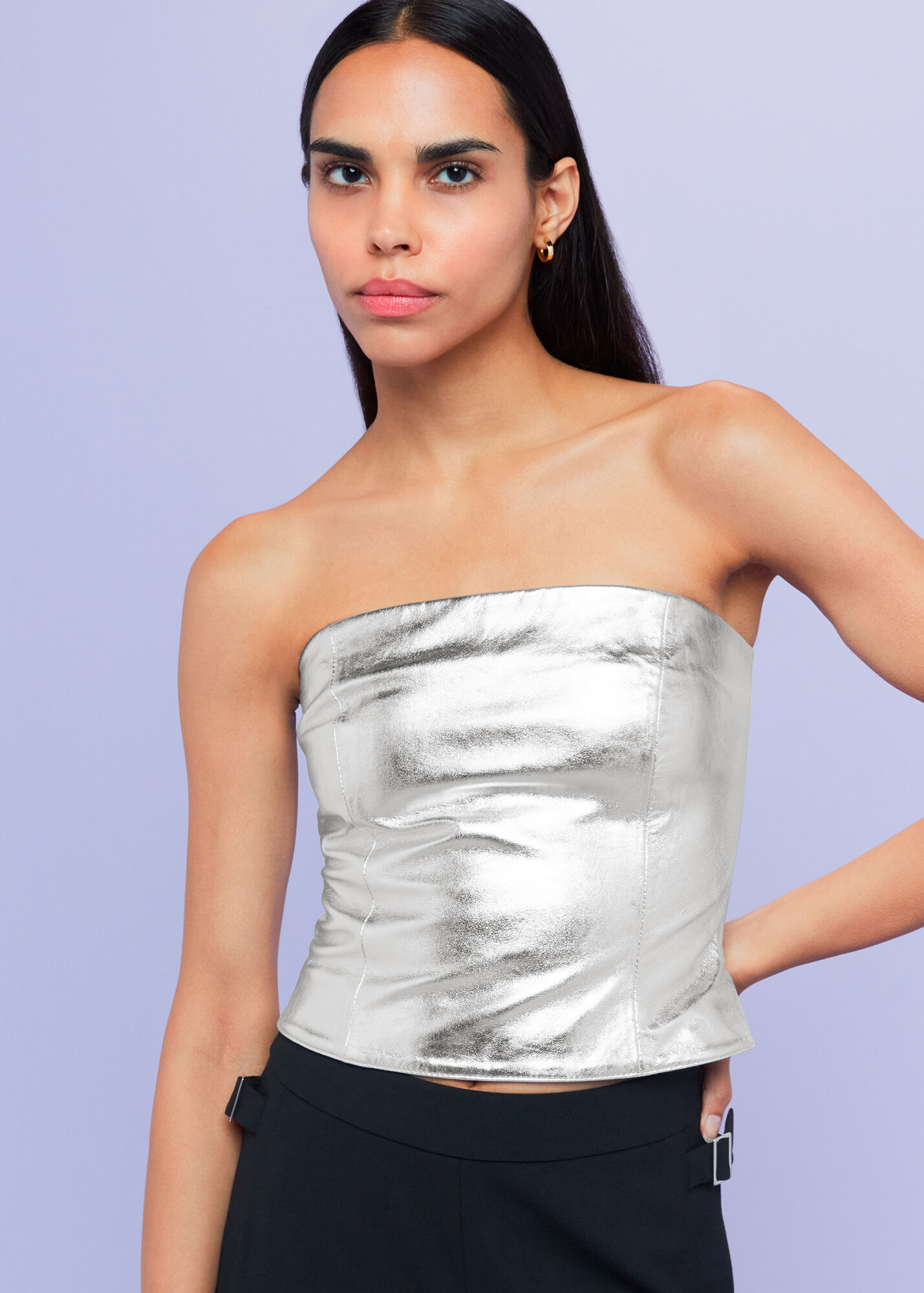 Silver Cosmo Leather Bandeau Top | WHISTLES | Whistles UK