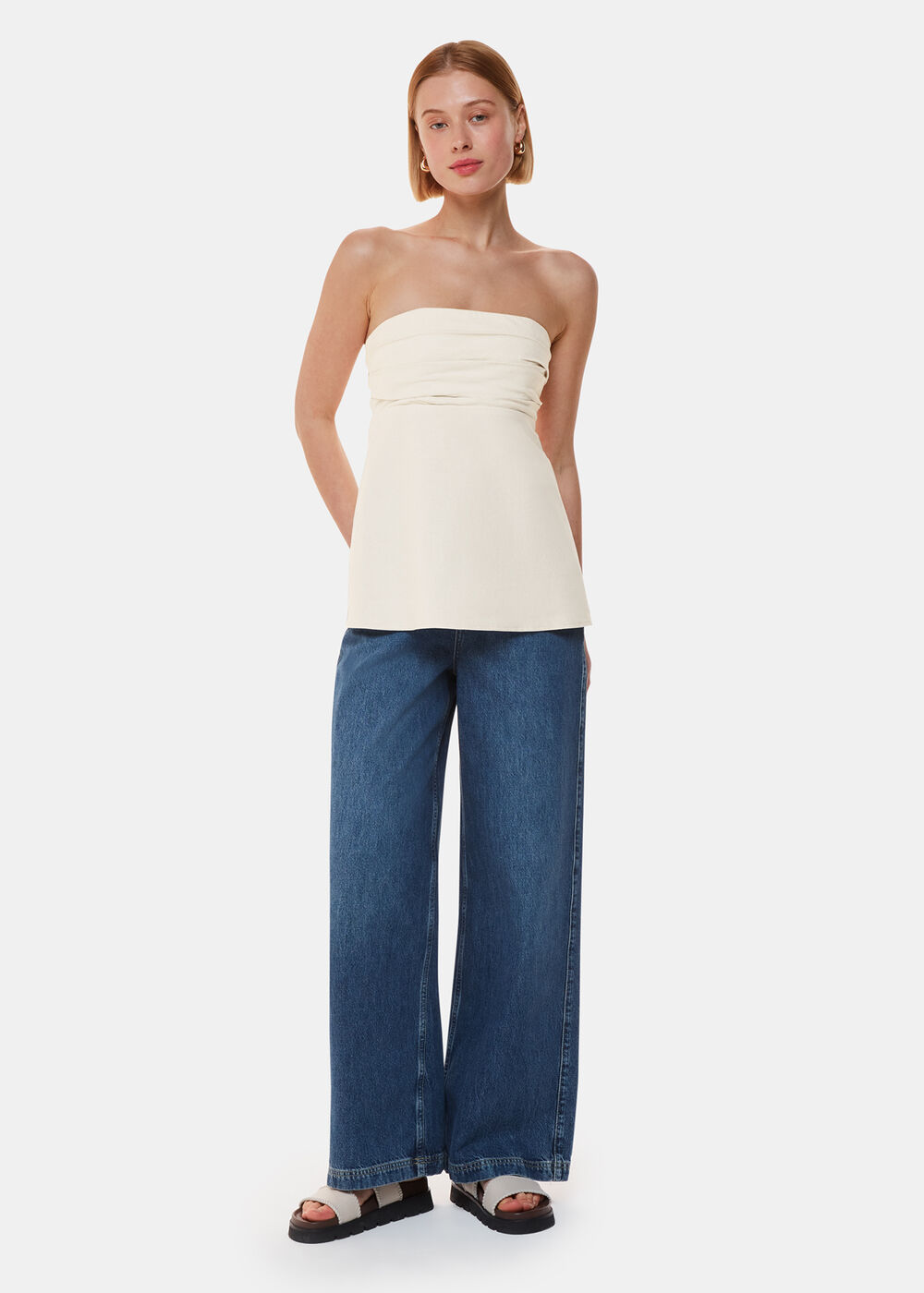 Oatmeal Lula Linen Blend Bandeau Top | WHISTLES | Whistles US