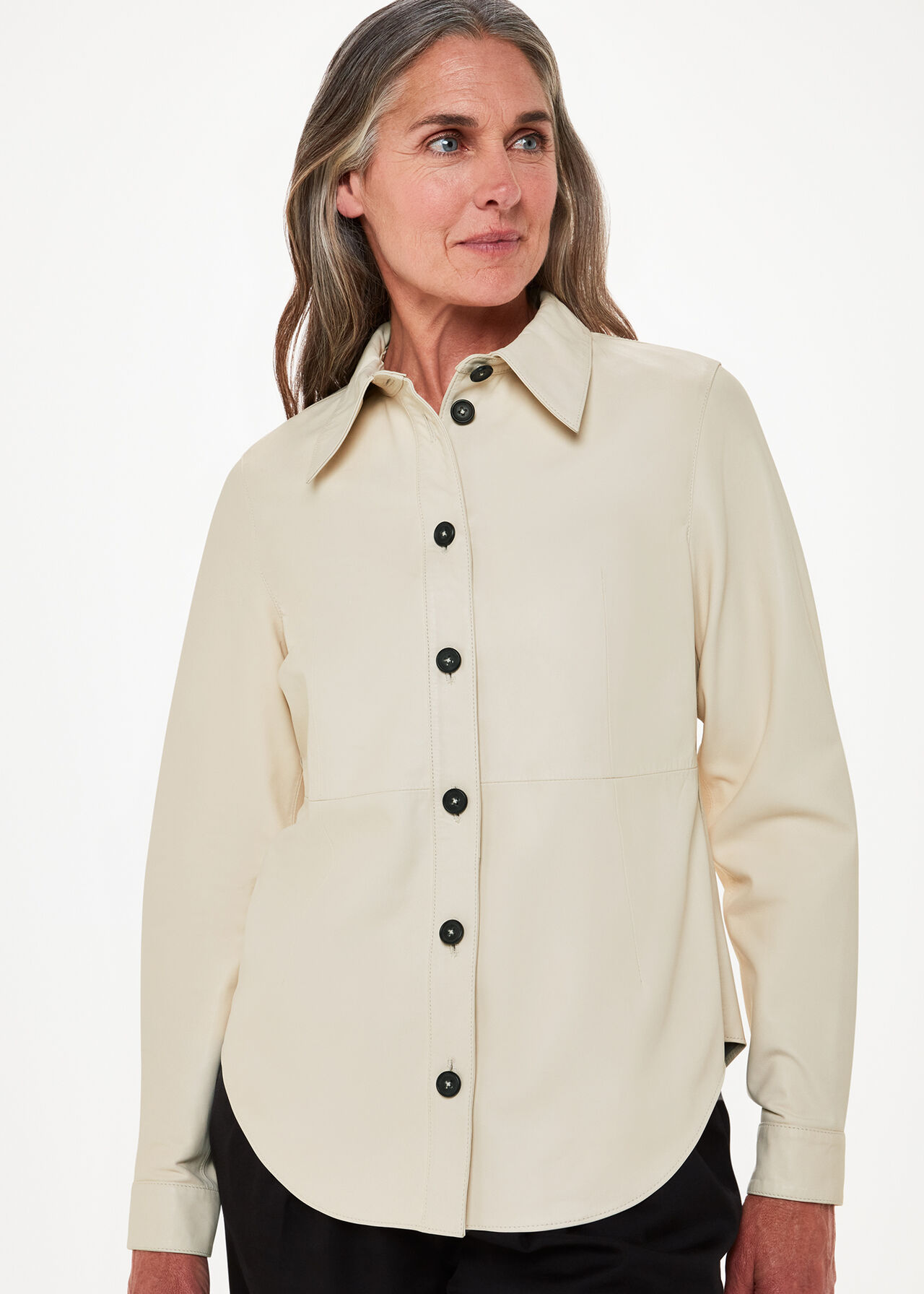 Ivory/Multi Kelly Slim Leather Shirt | WHISTLES | Whistles AU