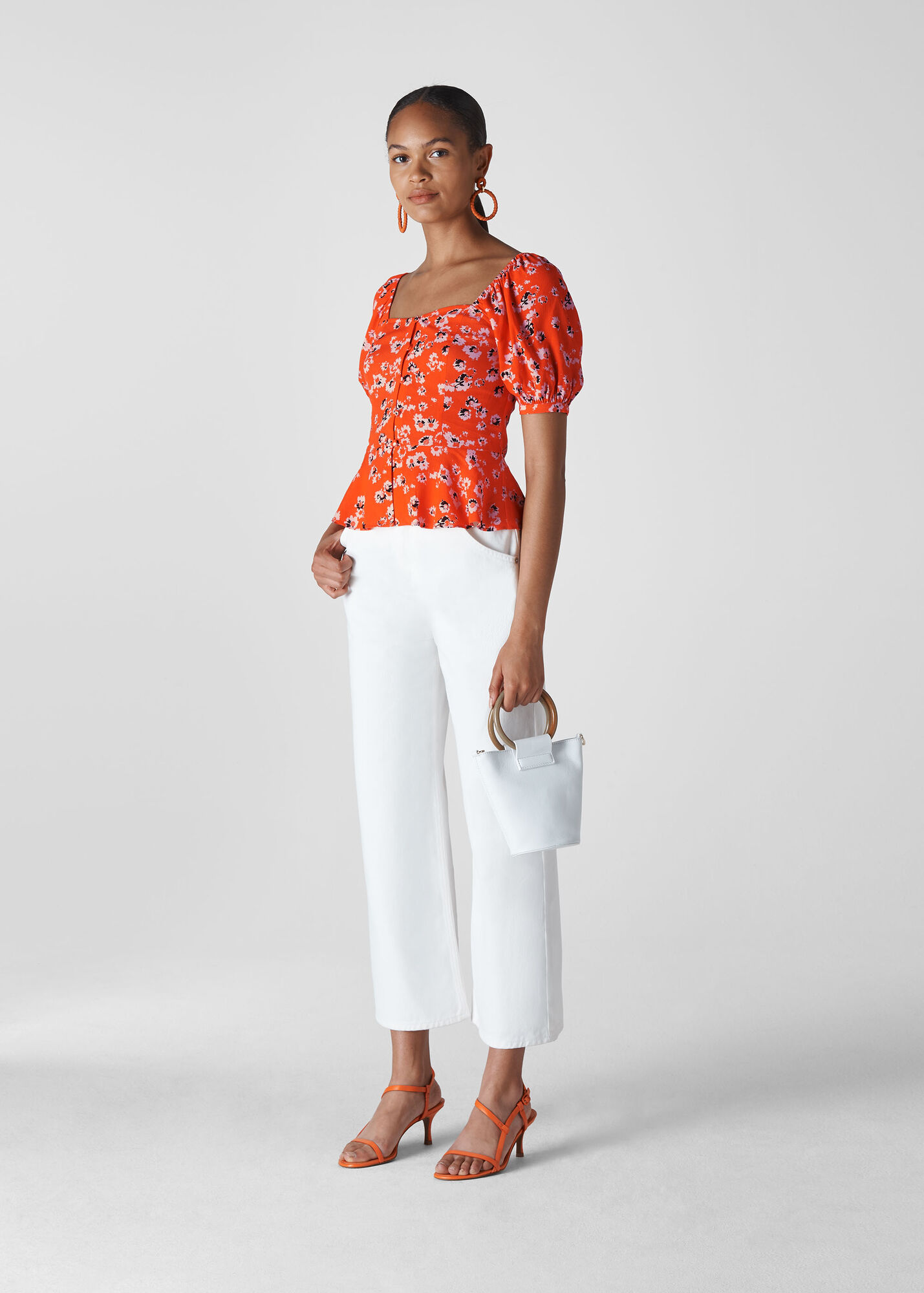 Flame/Multi Digital Daisy Print Bella Top | WHISTLES | Whistles UK