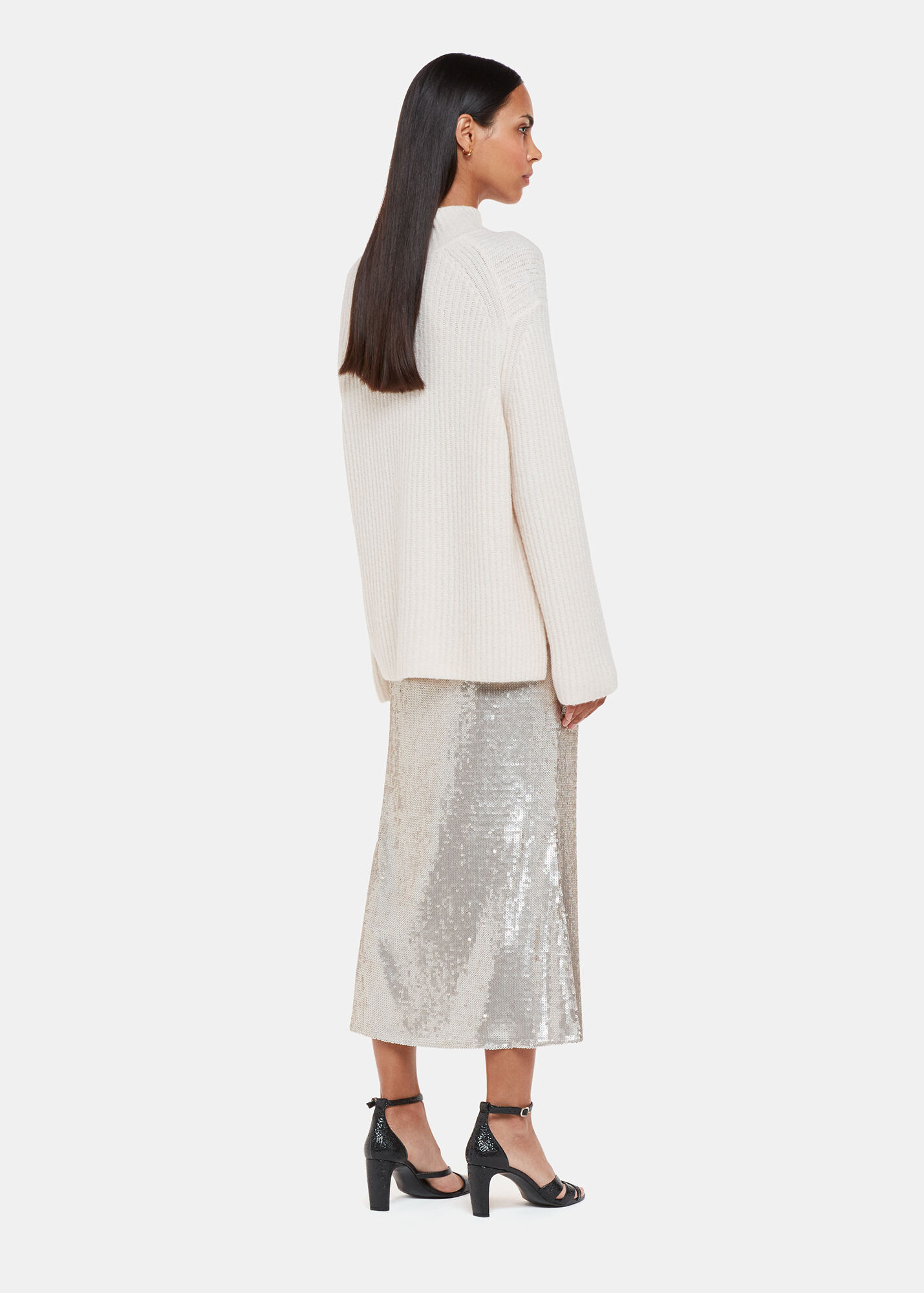 Silver Sequin Midi Skirt With Zip Whistles Whistles Uk