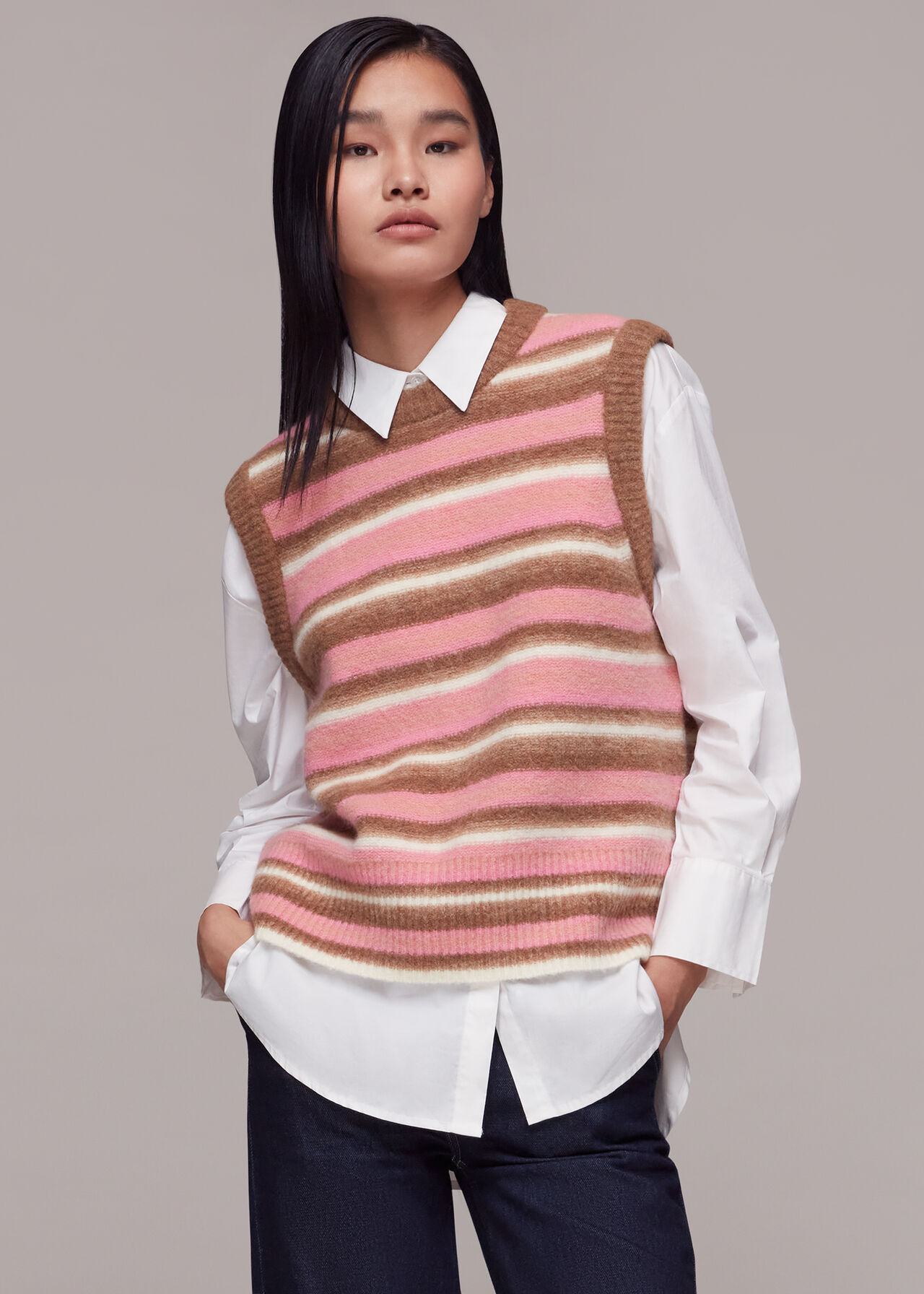 Pink/Multi Variated Stripe Tank | WHISTLES | Whistles UK