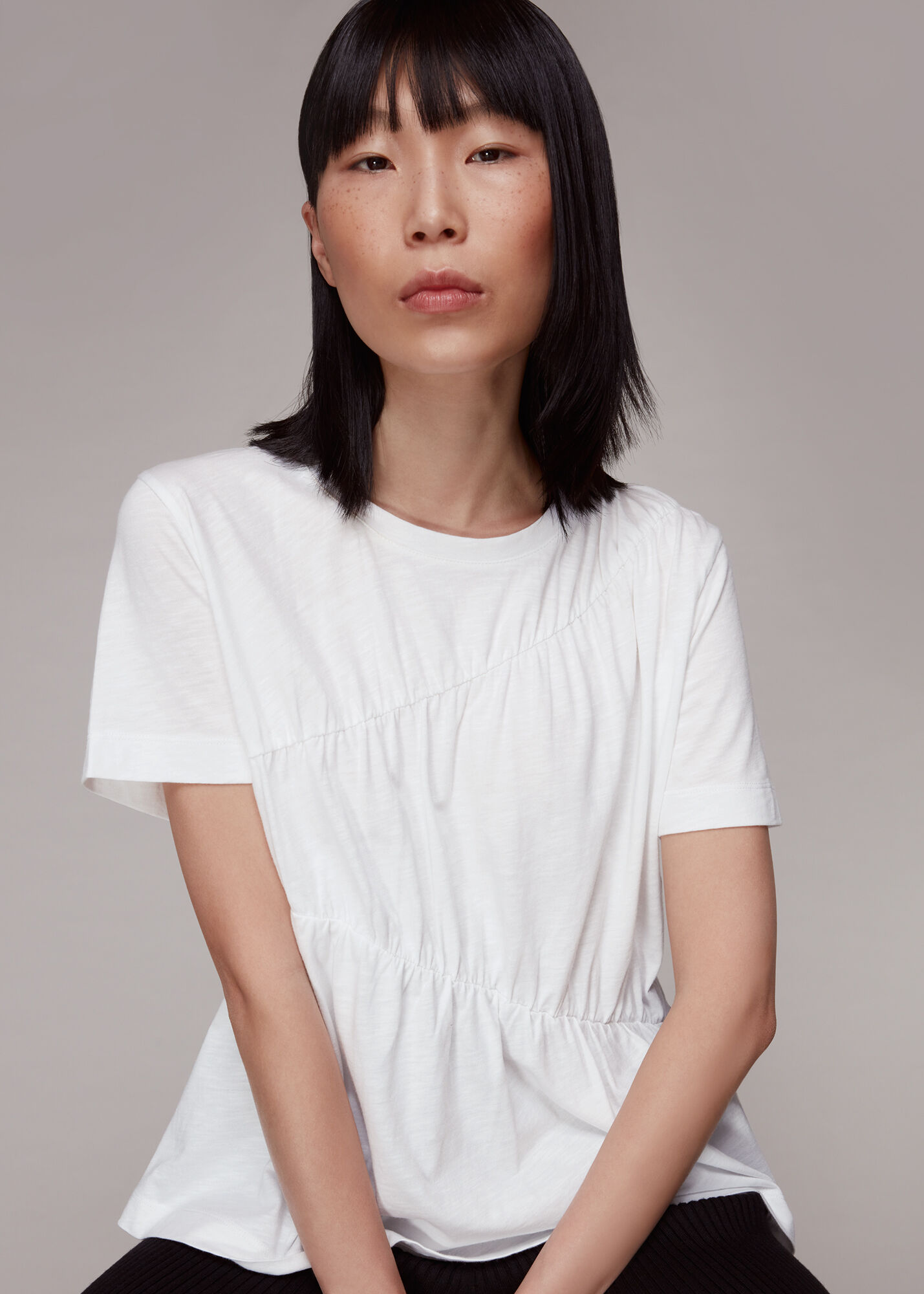 White Daja Diagonal Ruched Top | WHISTLES
