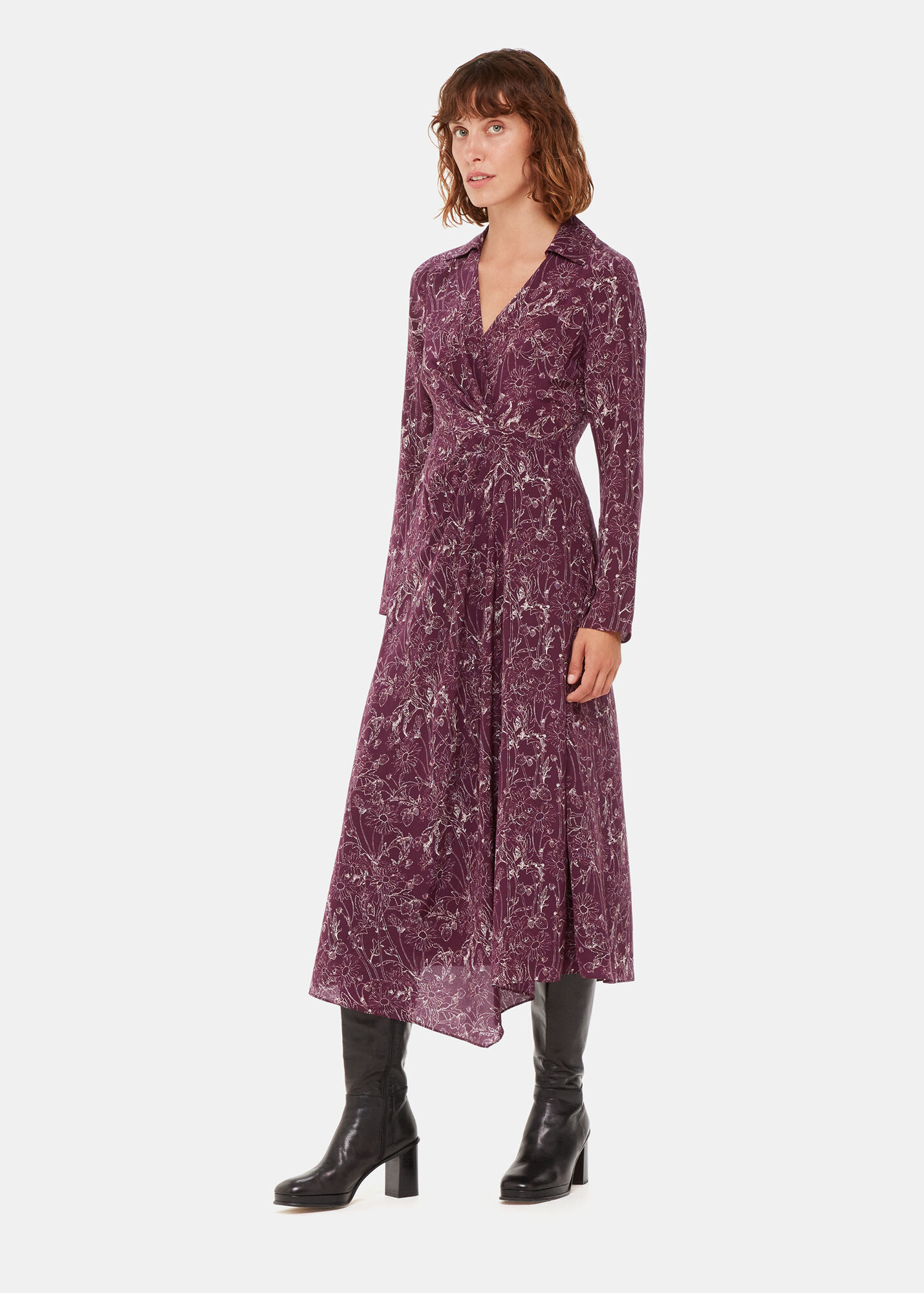 Burgundy/Multi Strawberry Plant Silk Dress | WHISTLES | Whistles UK