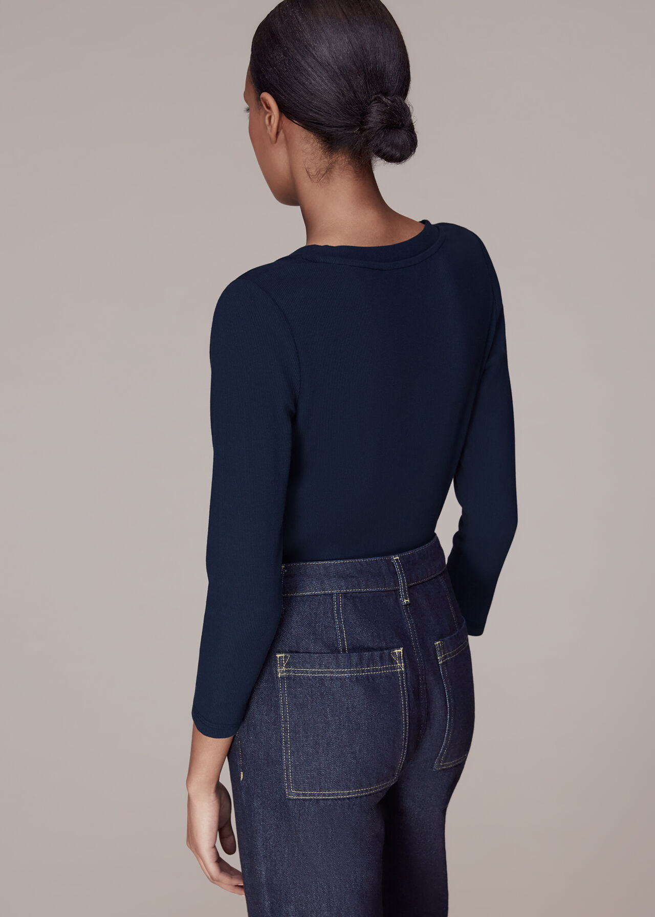 Navy Paiton Ribbed Button Front Top | WHISTLES