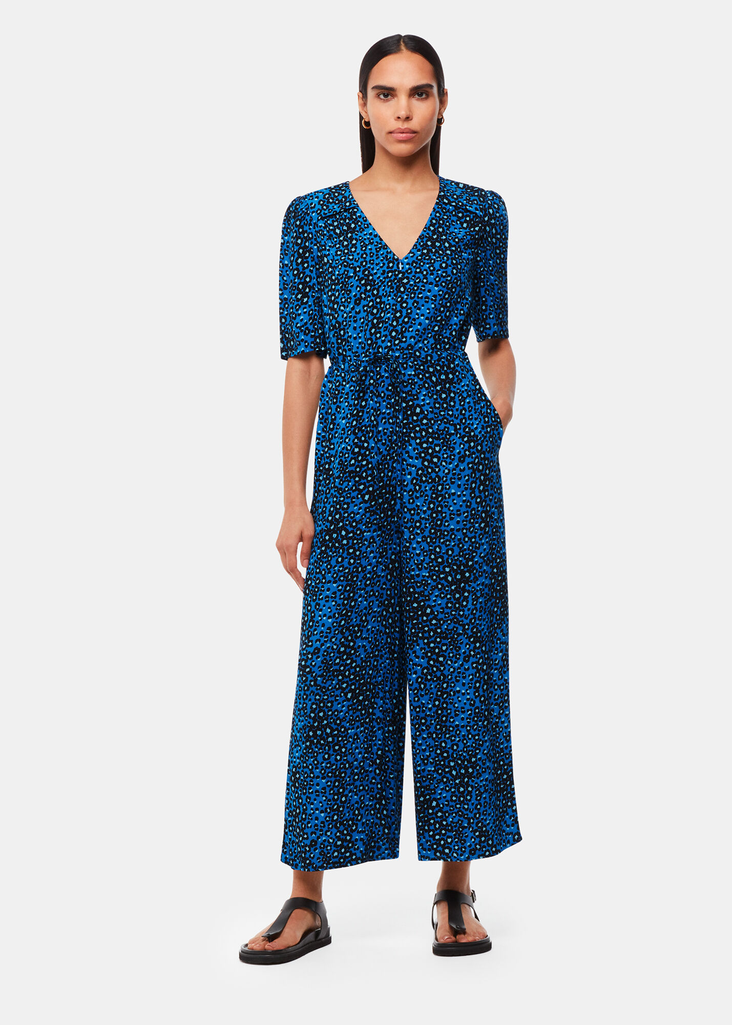 Blue Leopard Print Zip Front Jumpsuit | Whistles UK | Whistles UK