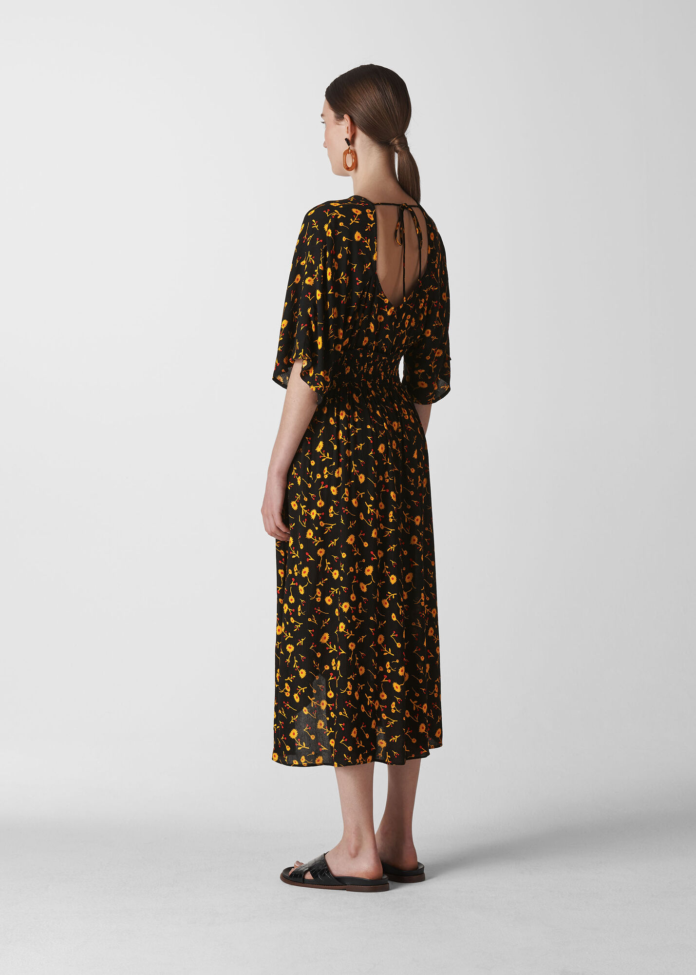 Black/Multi Aster Floral Wrap Dress | WHISTLES