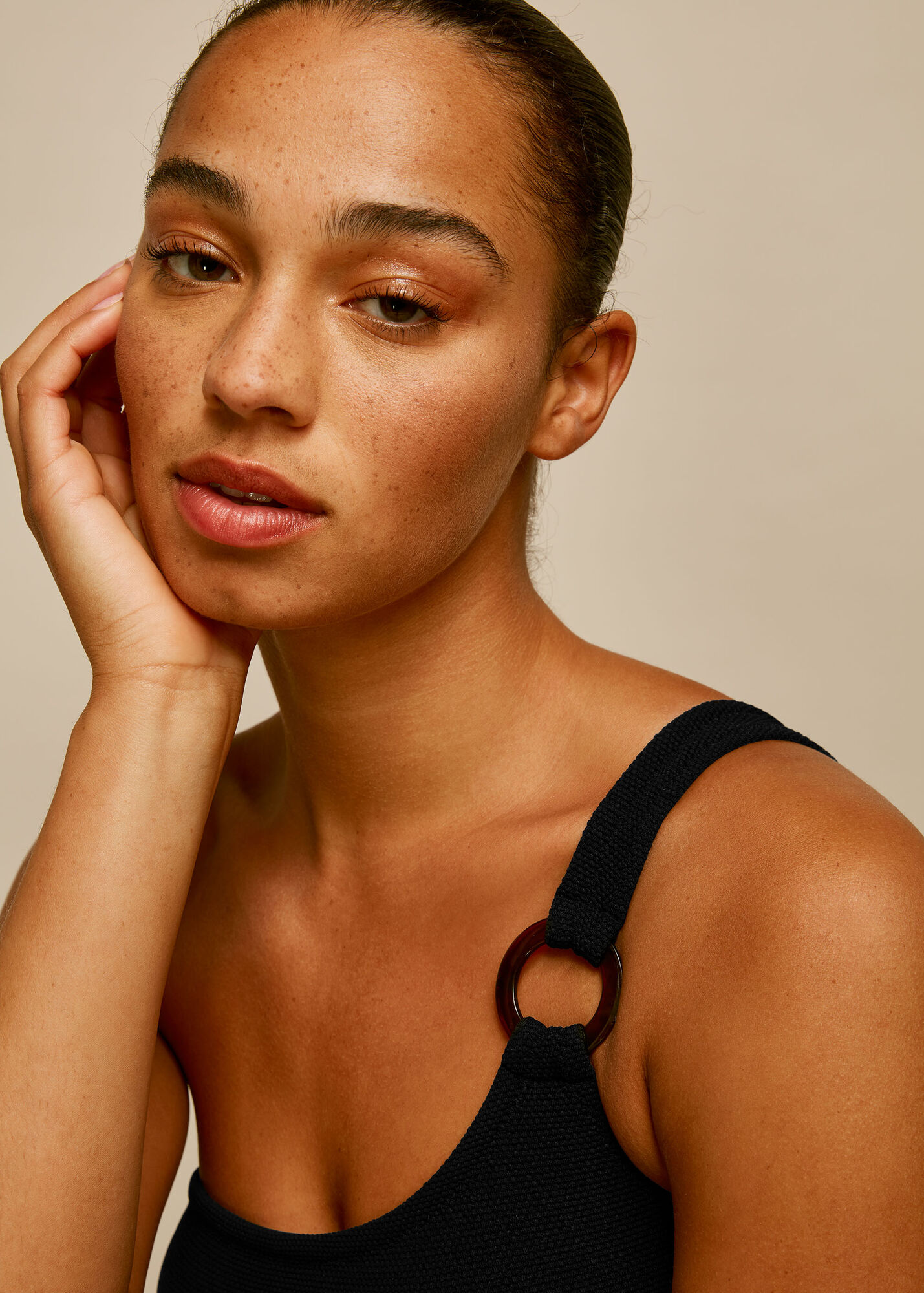 Black Tort Ring Textured Swimsuit | WHISTLES | Whistles UK