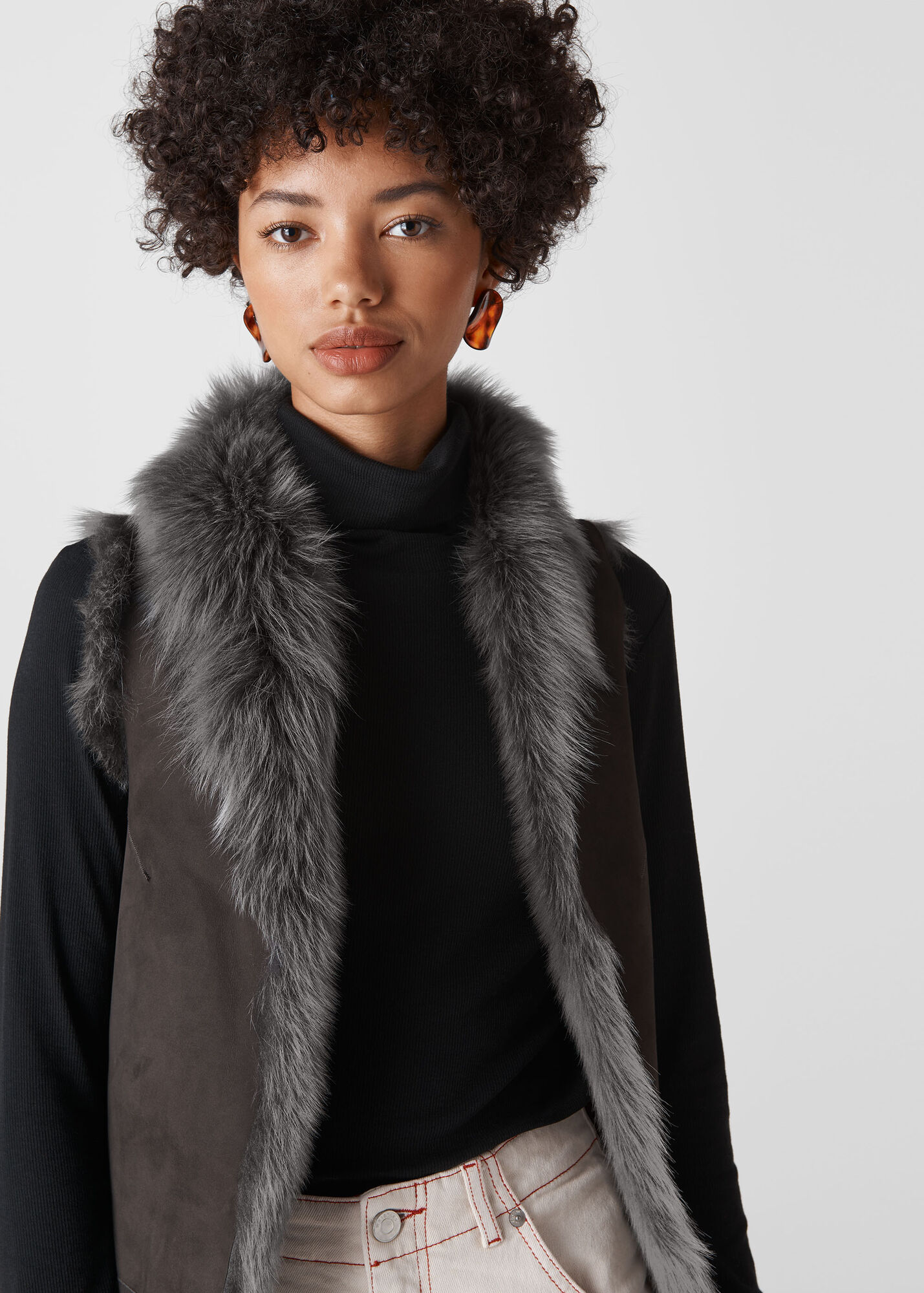 Grey Sheepskin Reversible Gilet | WHISTLES | Whistles UK