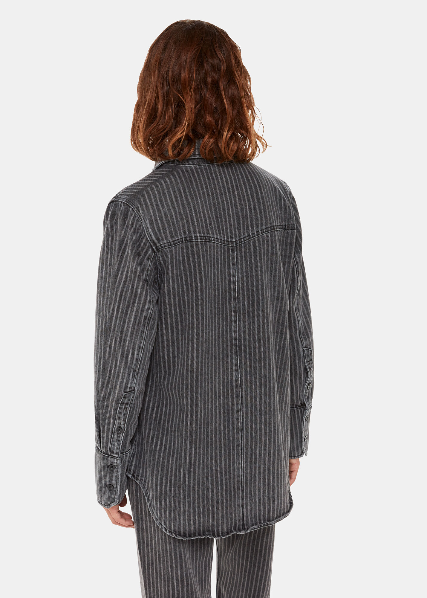 Washed Black Washed Stripe Denim Shirt | WHISTLES | Whistles UK
