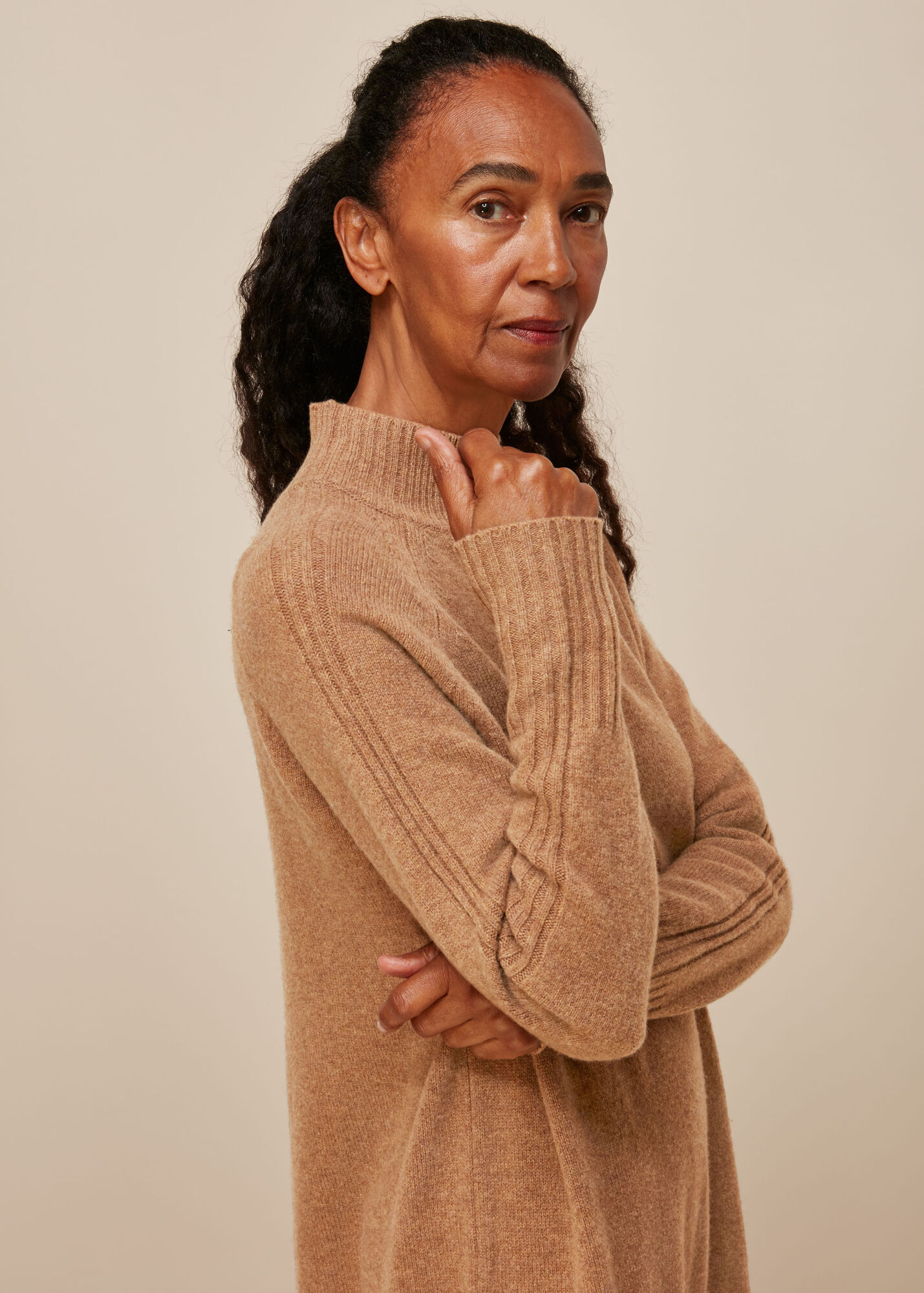 Camel Longline Wool Knit Dress | WHISTLES | Whistles UK