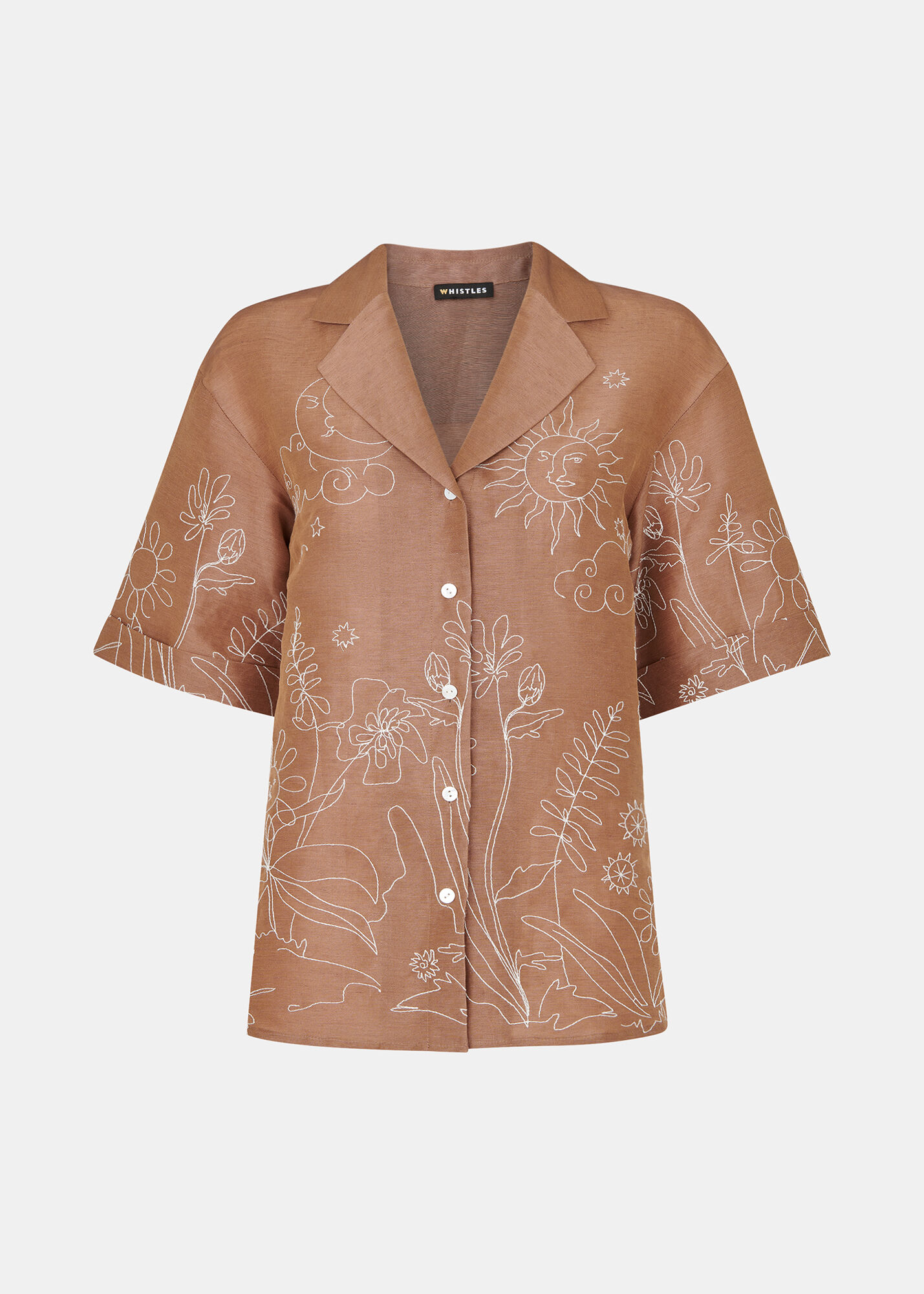 Brown/Multi Embroidered Scribble Shirt | WHISTLES | Whistles UK