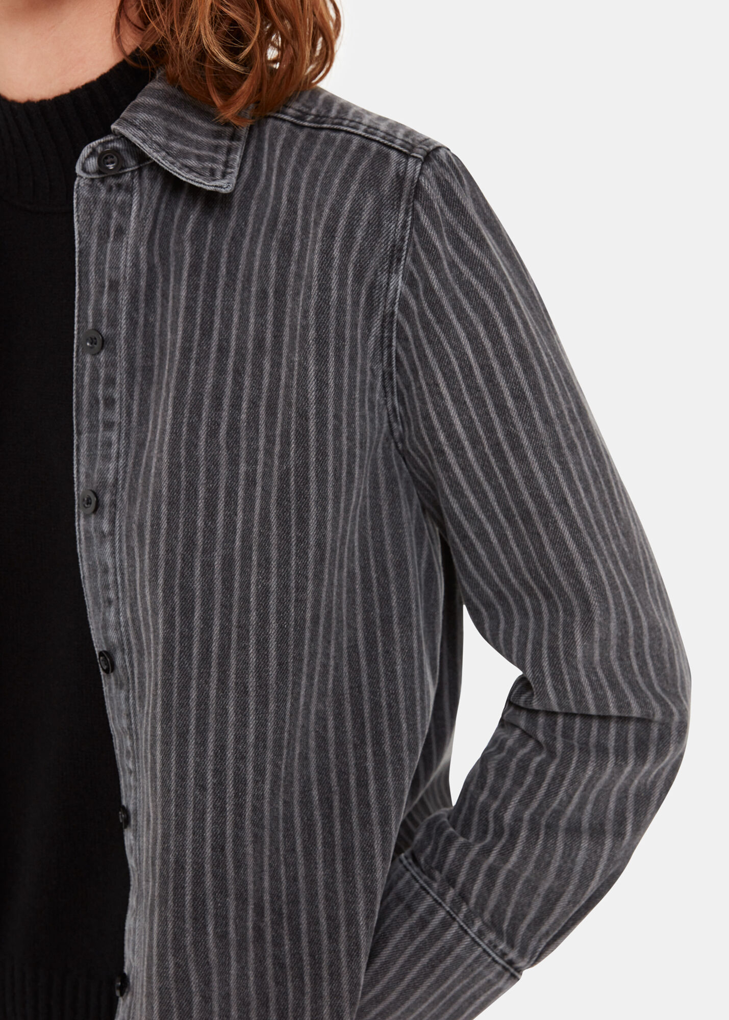Washed Black Washed Stripe Denim Shirt | WHISTLES | Whistles UK