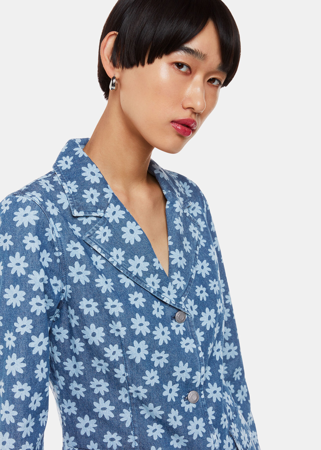 Denim Graphic Daisy Denim Blazer | WHISTLES