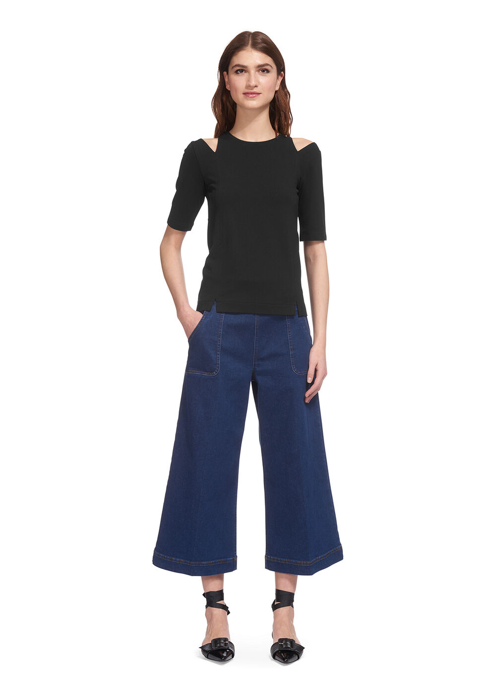 Split Shoulder Detail Top, Black | WHISTLES | Whistles US