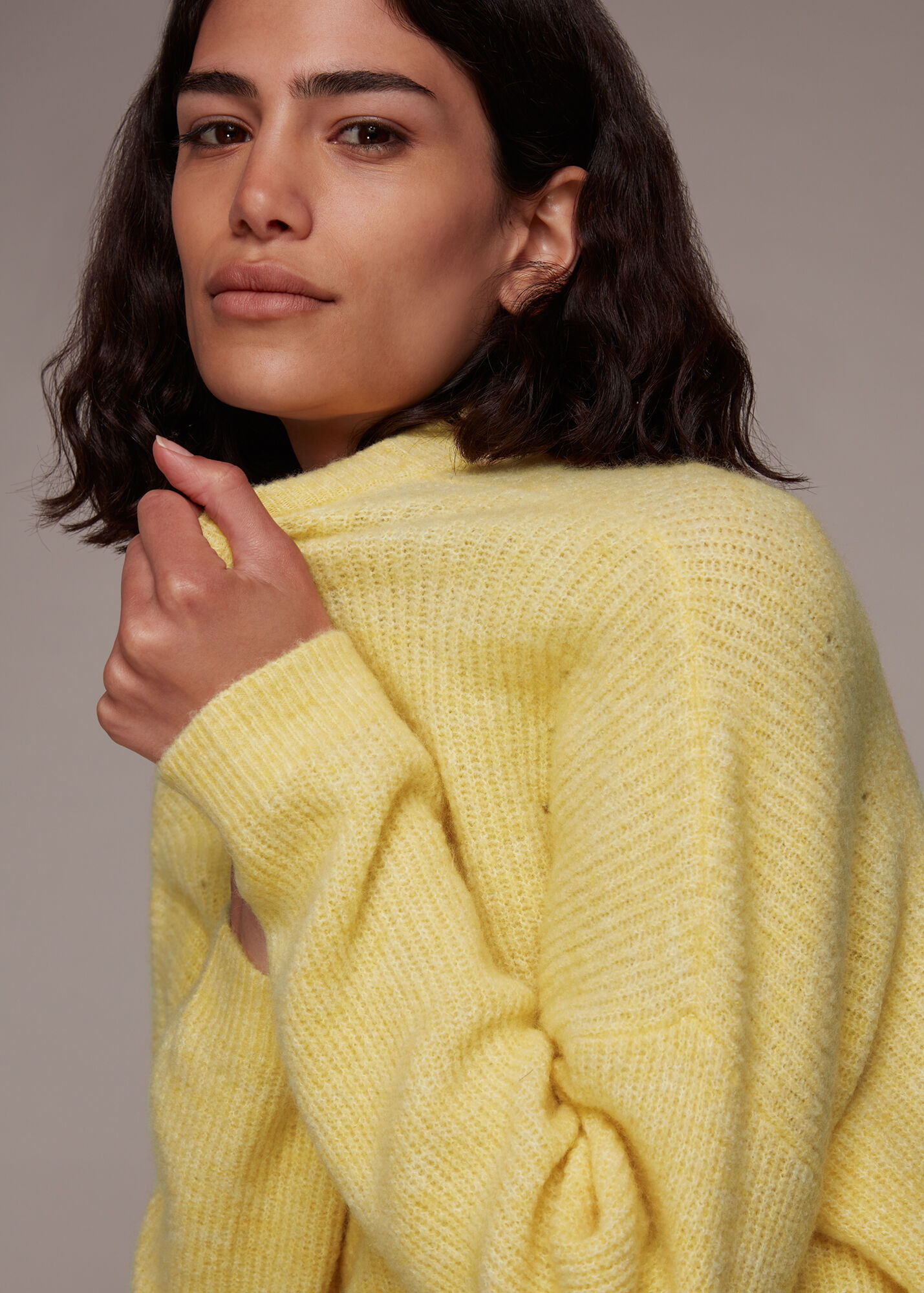 Yellow Ribbed Crew Neck Jumper | WHISTLES | Whistles UK