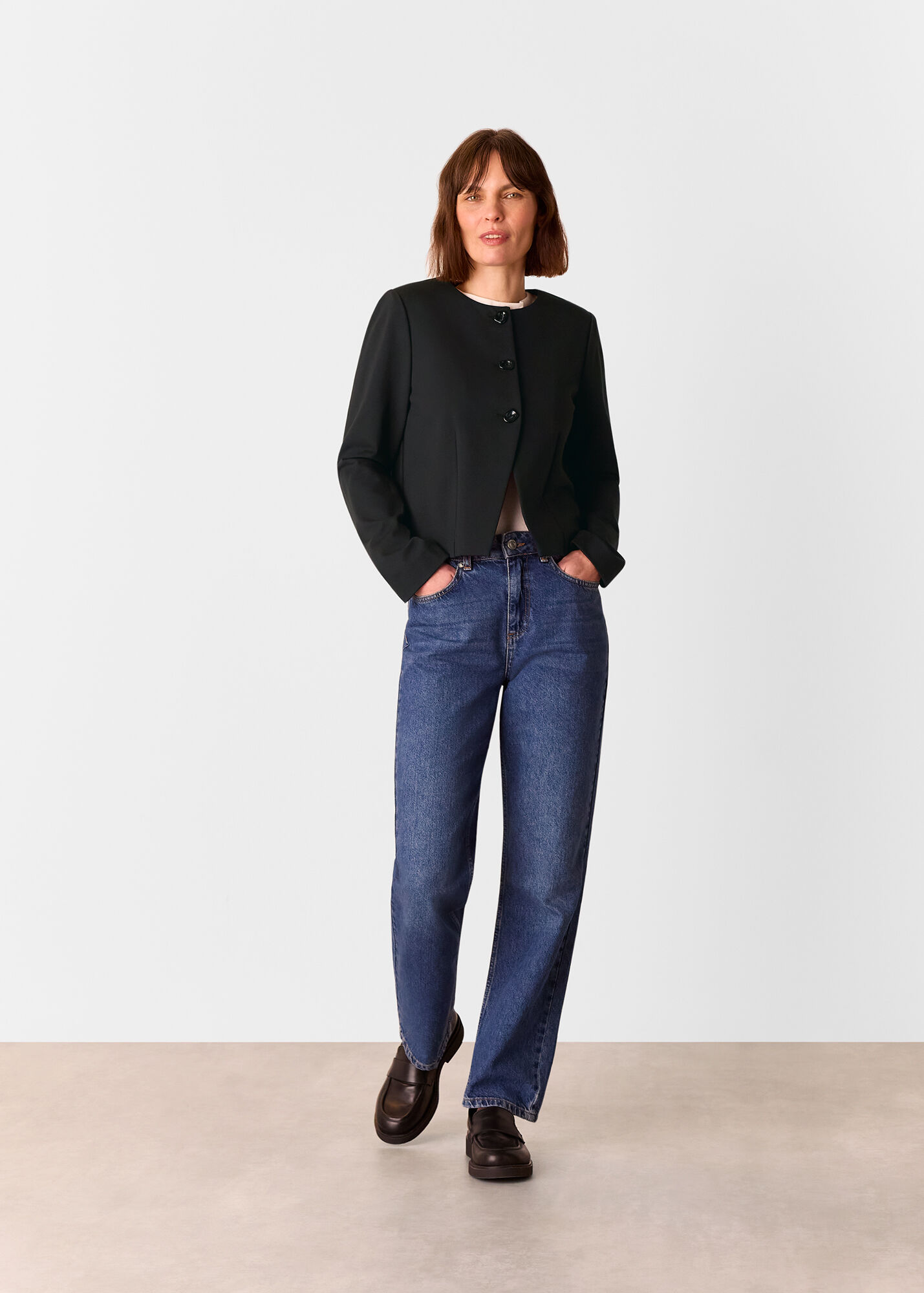 Women's Black Collarless Button-Up Jacket | Whistles UK