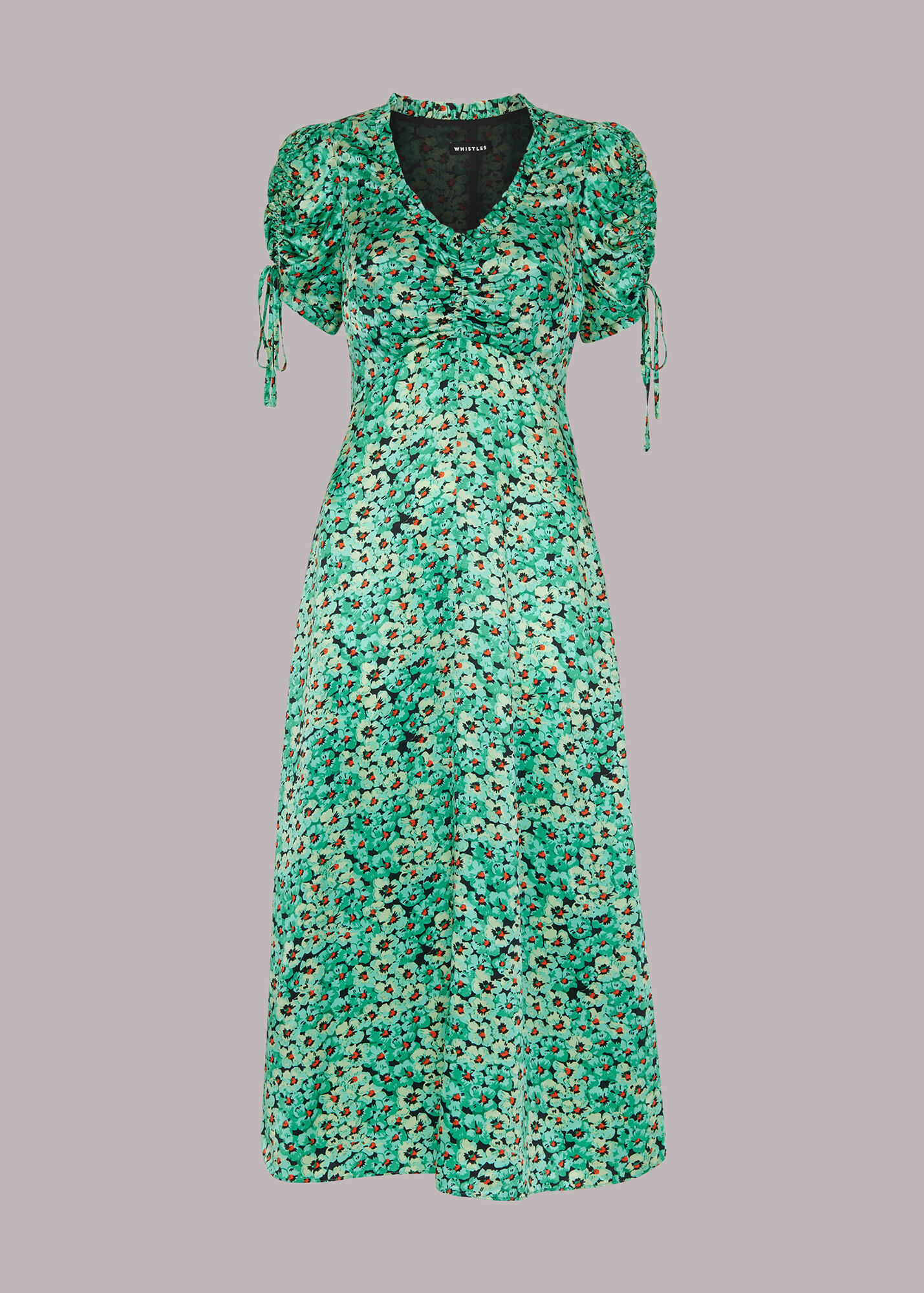 Green/Multi Pansy Meadow Silk Mix Dress | WHISTLES | Whistles UK