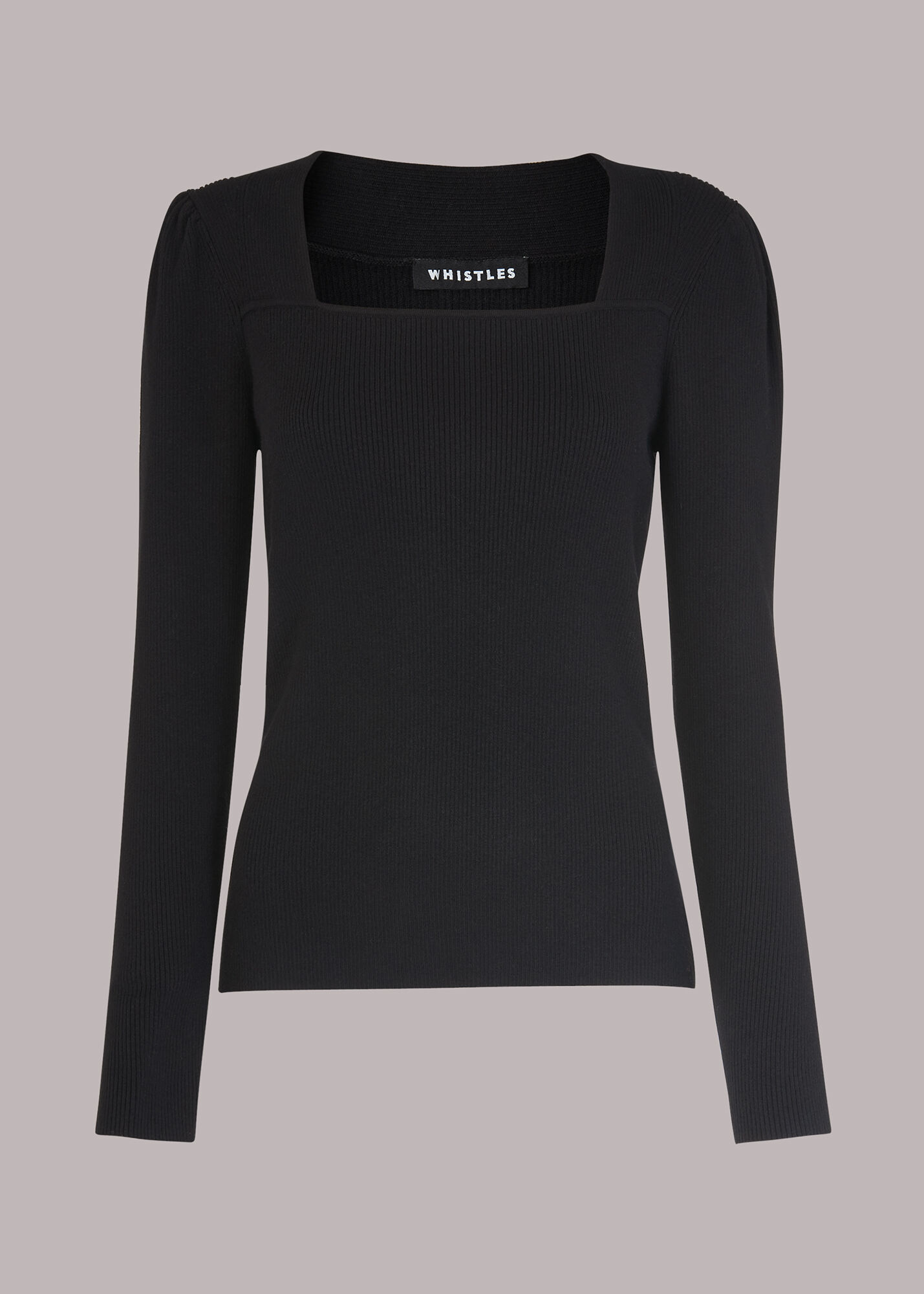 Black Square Neck Ribbed Top | WHISTLES | Whistles UK