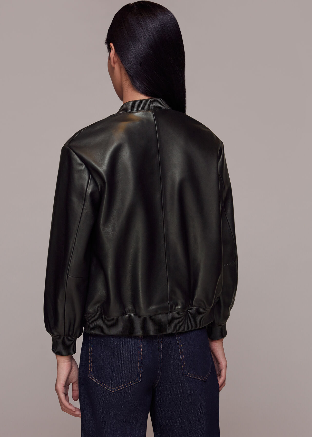 Black Laura Leather Bomber Jacket | WHISTLES | Whistles UK