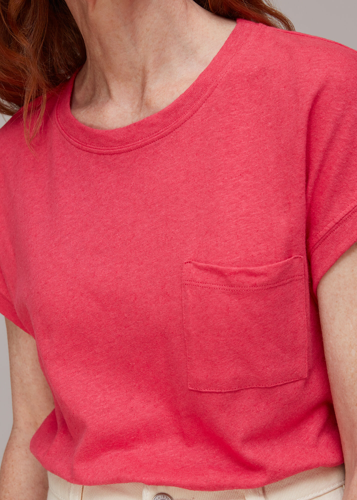 Pink Ember Linen Mix Pocket Tee | WHISTLES | Whistles UK