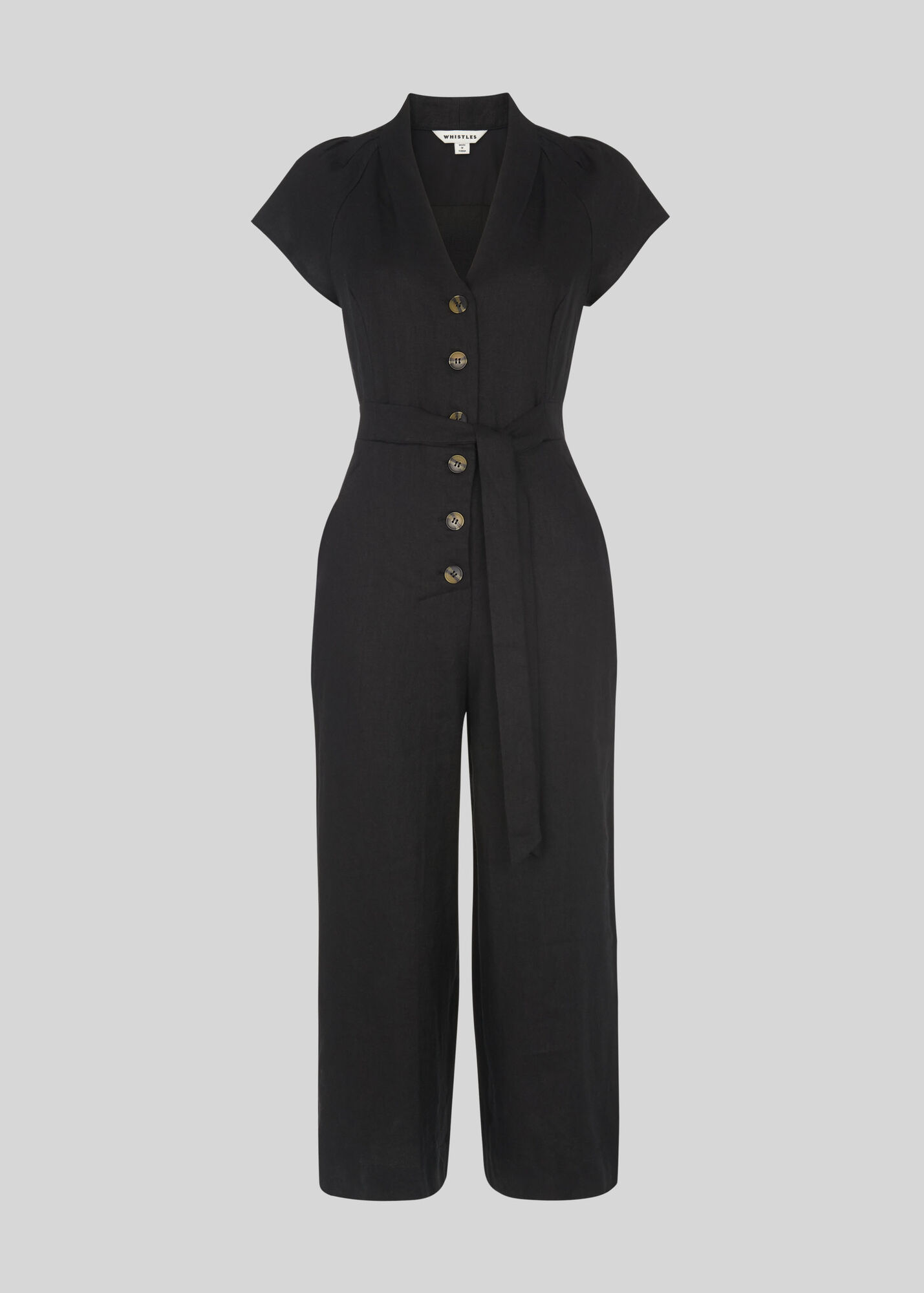 Black Sana Linen Button Jumpsuit | WHISTLES | Whistles UK