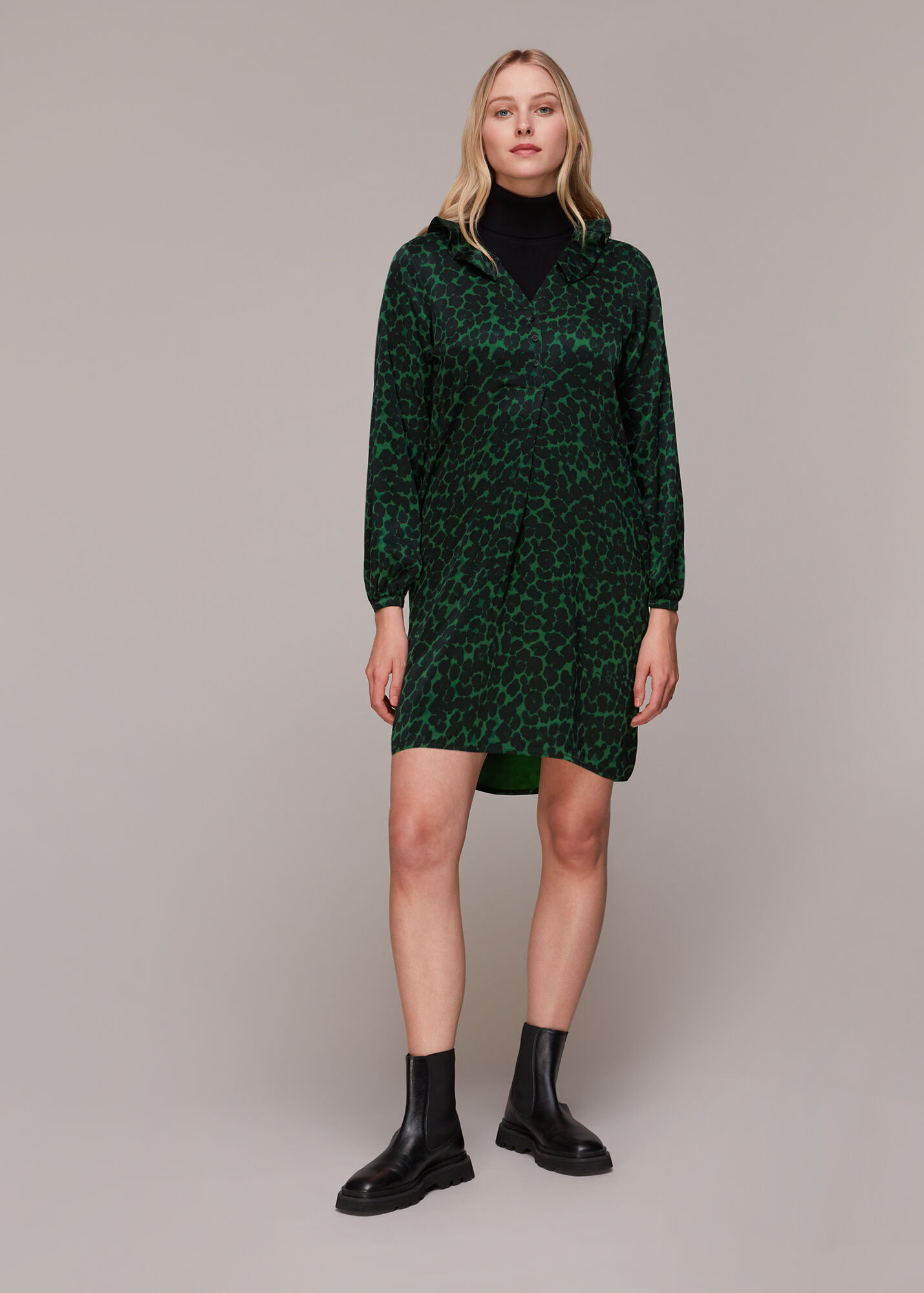 Green/Multi Smudge Animal Frill Dress | WHISTLES | Whistles UK