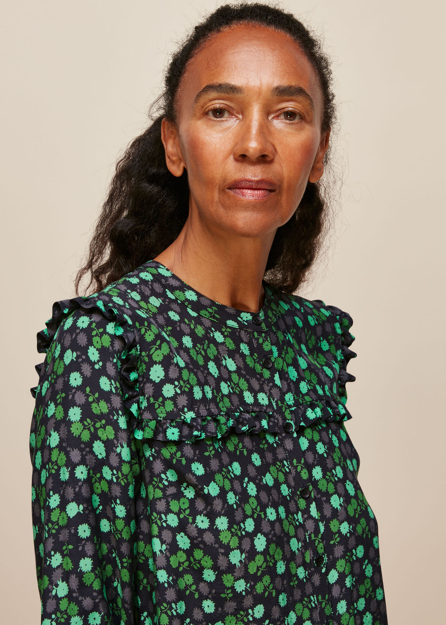 Green/Multi Winter Ditsy Printed Top | WHISTLES | Whistles UK