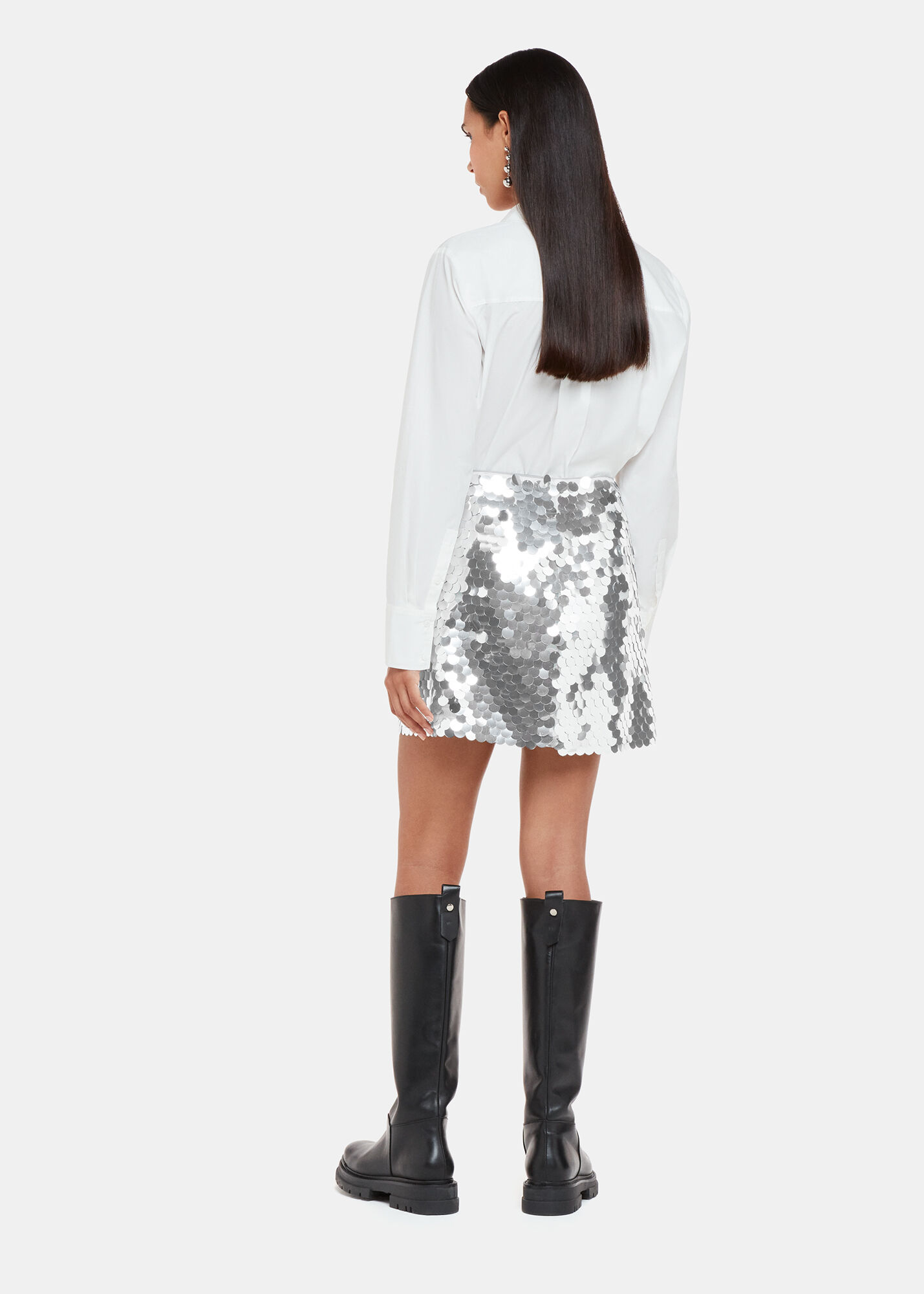 Silver Sequin A-Line Mini Skirt With Zip | Whistles | Whistles UK