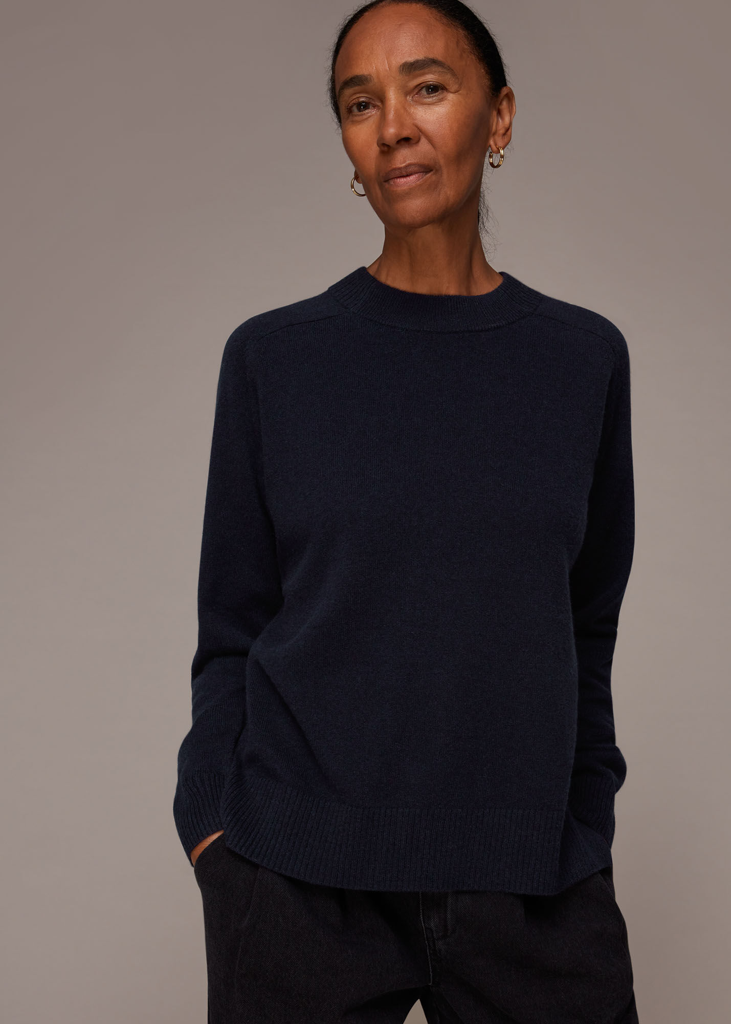 Navy Cashmere Crew Neck Jumper | WHISTLES | Whistles UK