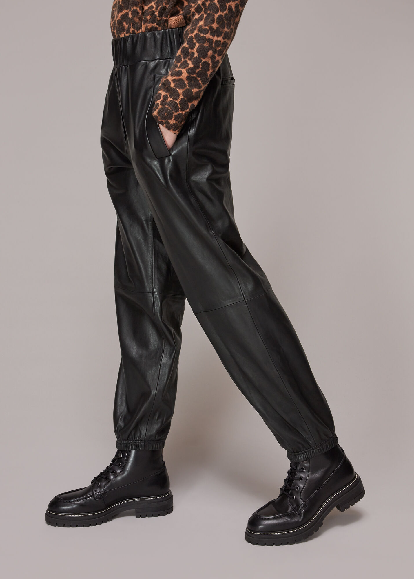 Black Charlie Leather Cuffed Trouser | WHISTLES | Whistles UK