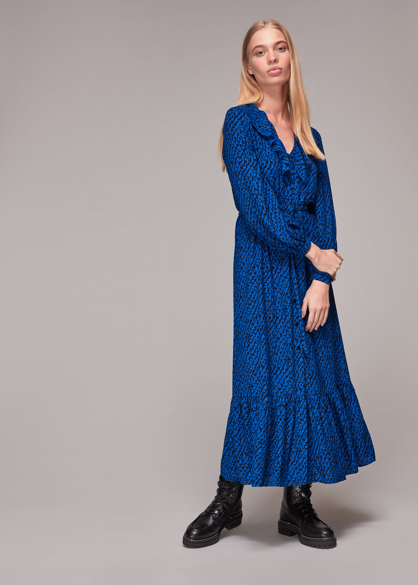 Blue/Multi Diagonal Texture Print Dress | WHISTLES | Whistles UK