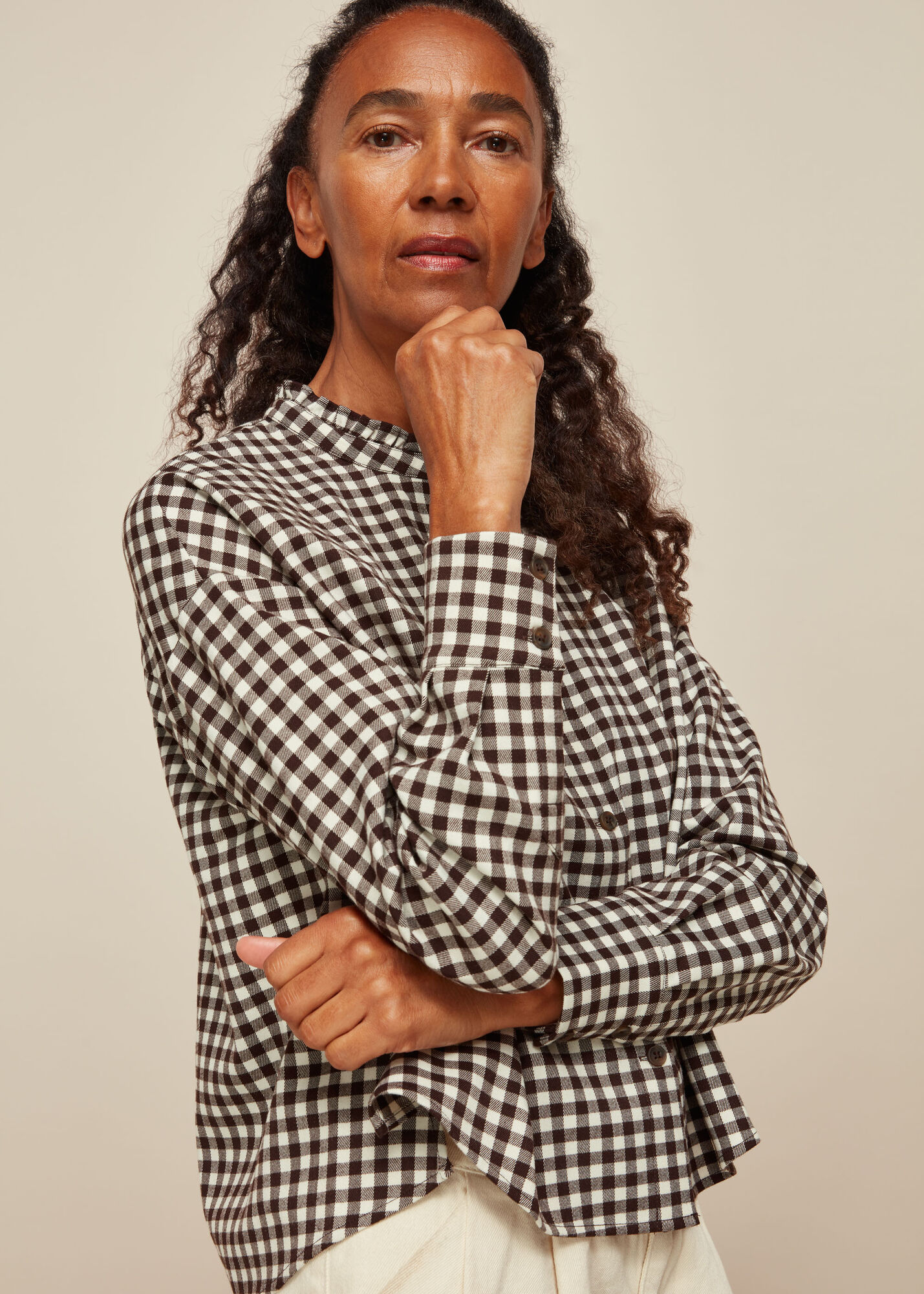 Brown/Multi Gingham Blouse | WHISTLES | Whistles UK