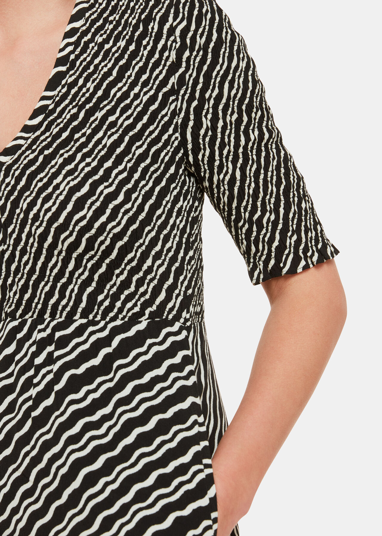 Black/Multi Diagonal Ripple Shirred Dress | WHISTLES | Whistles US