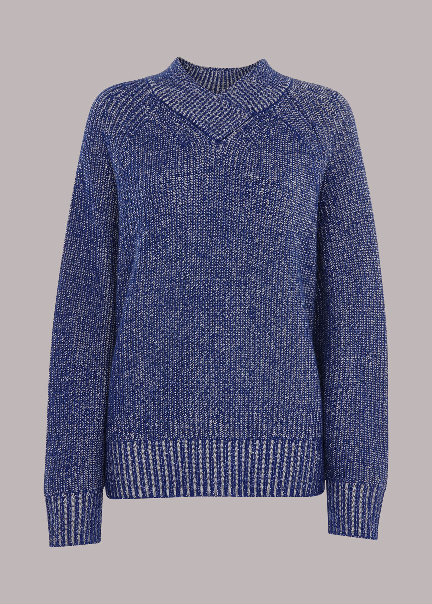 Blue Plated Rib V Neck Jumper | WHISTLES | Whistles UK