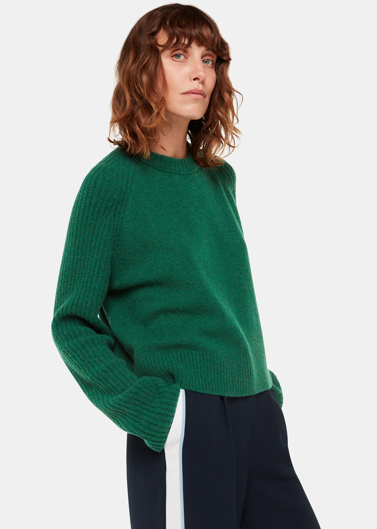 Dark Green Anna Wool Mix Crew Knit | Whistles | Whistles Uk