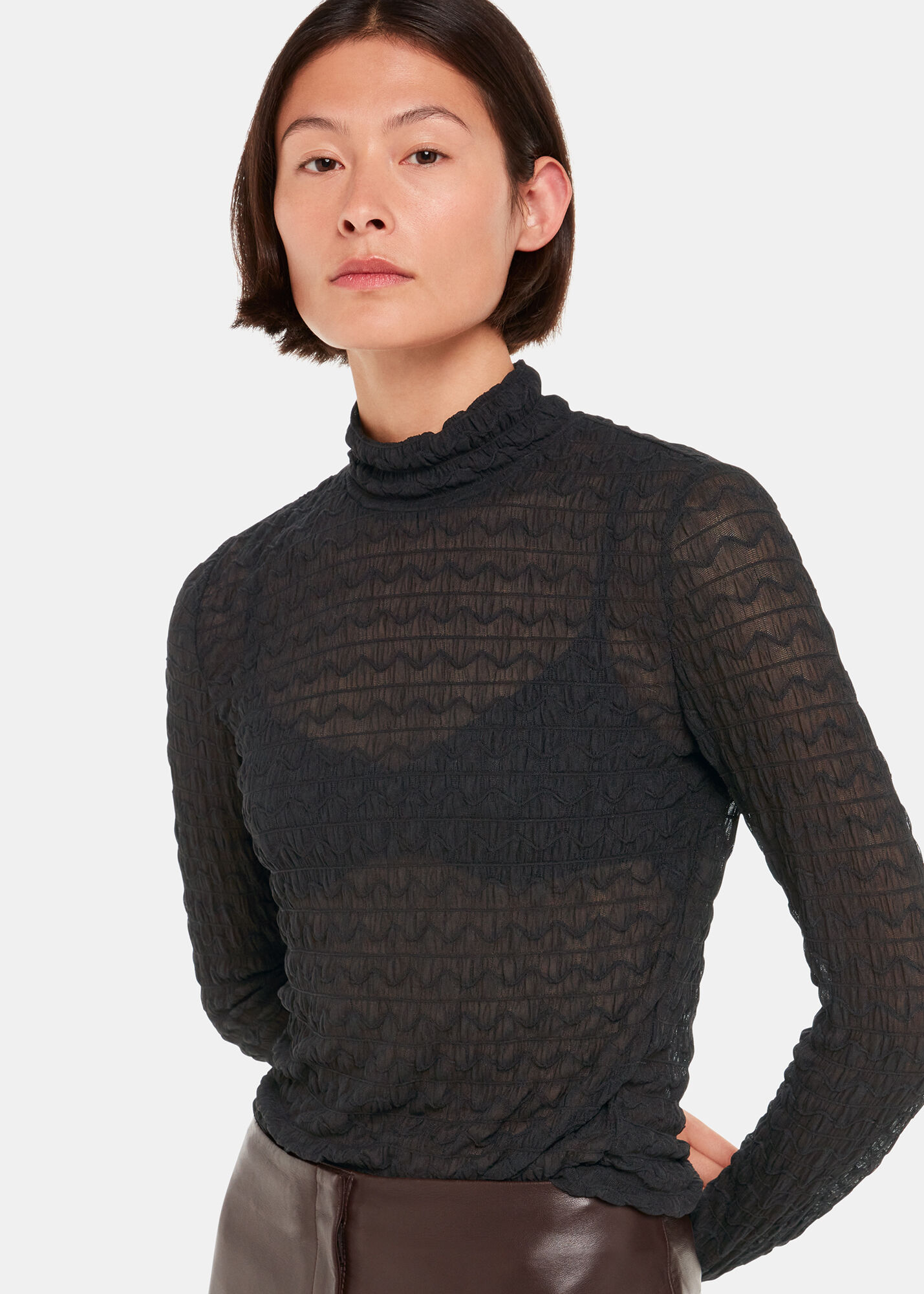 Black Texture Ruched Top | WHISTLES | Whistles UK