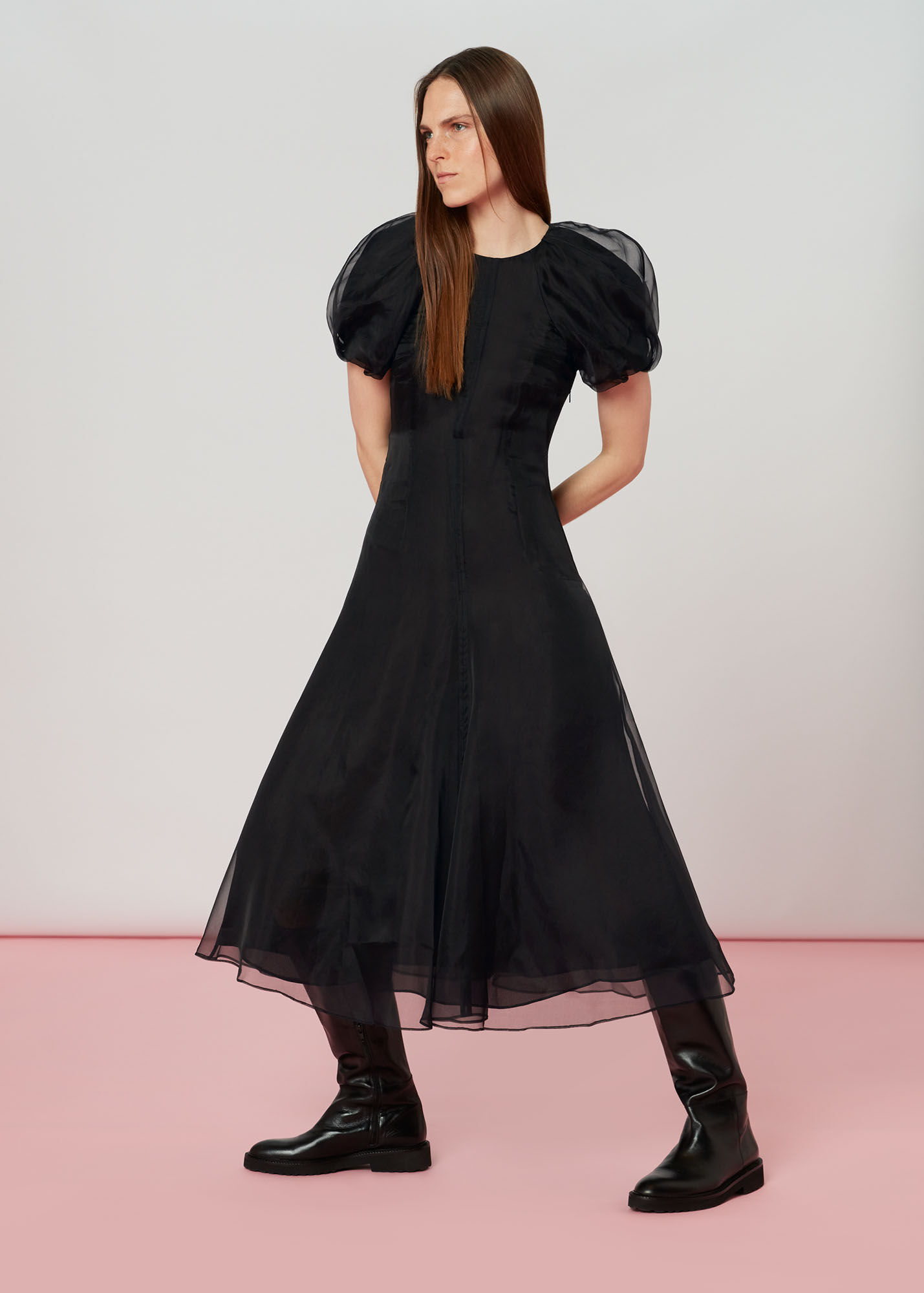 Black Organza Puff Sleeve Dress | WHISTLES | Whistles UK