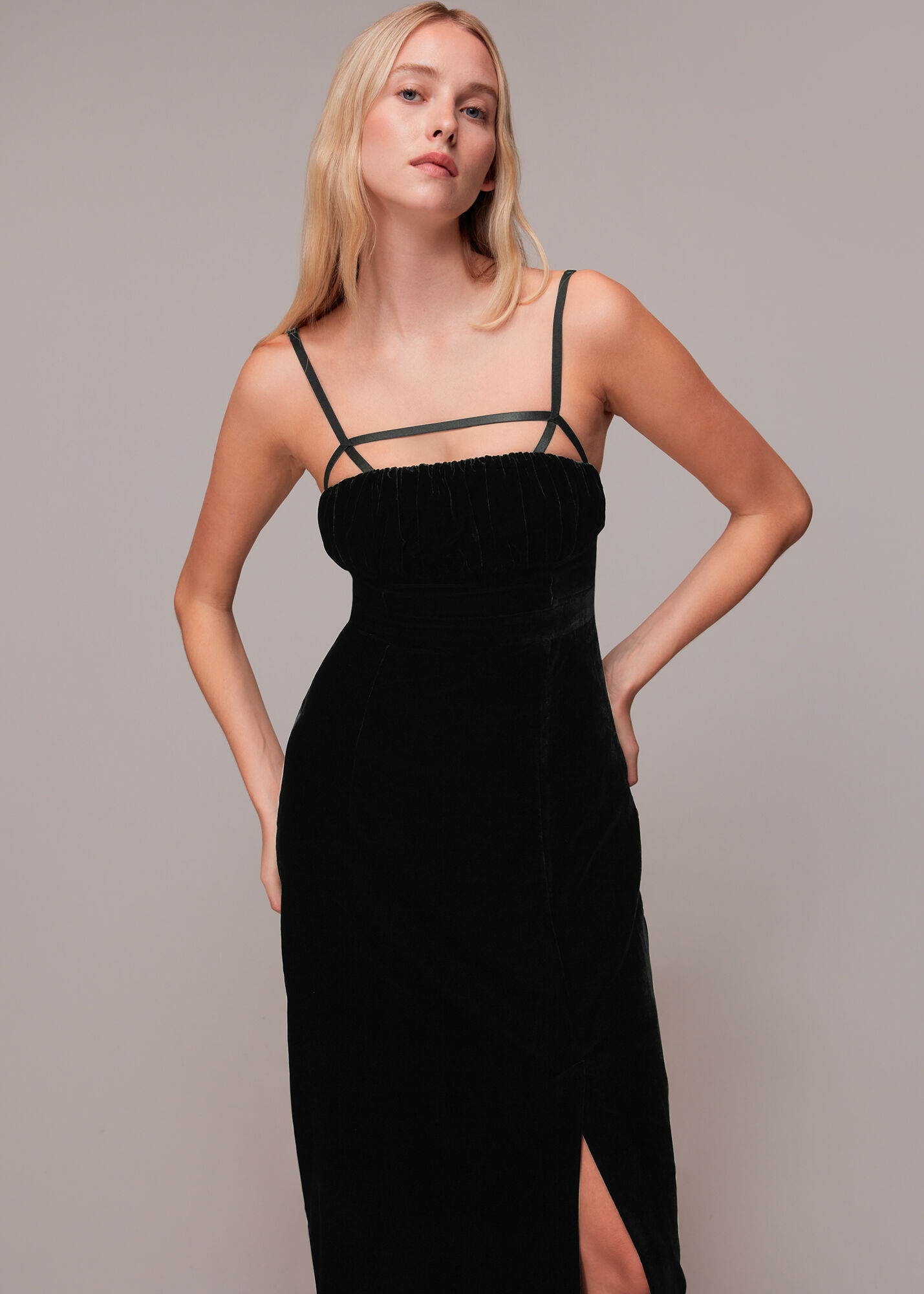 Black Cut Out Velvet Slip Dress | WHISTLES | Whistles UK