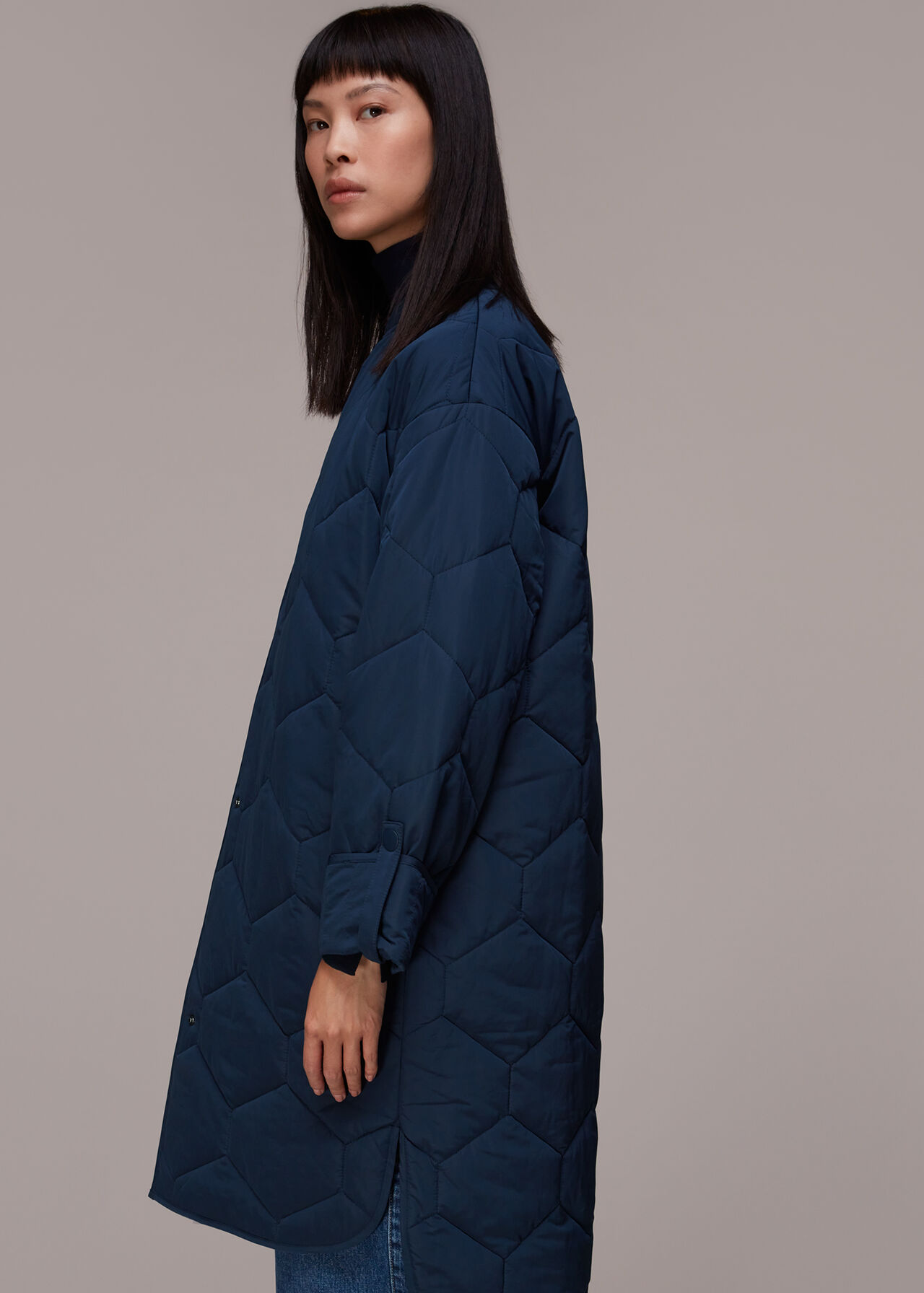 Navy Longline Quilted Coat | WHISTLES | Whistles ROW