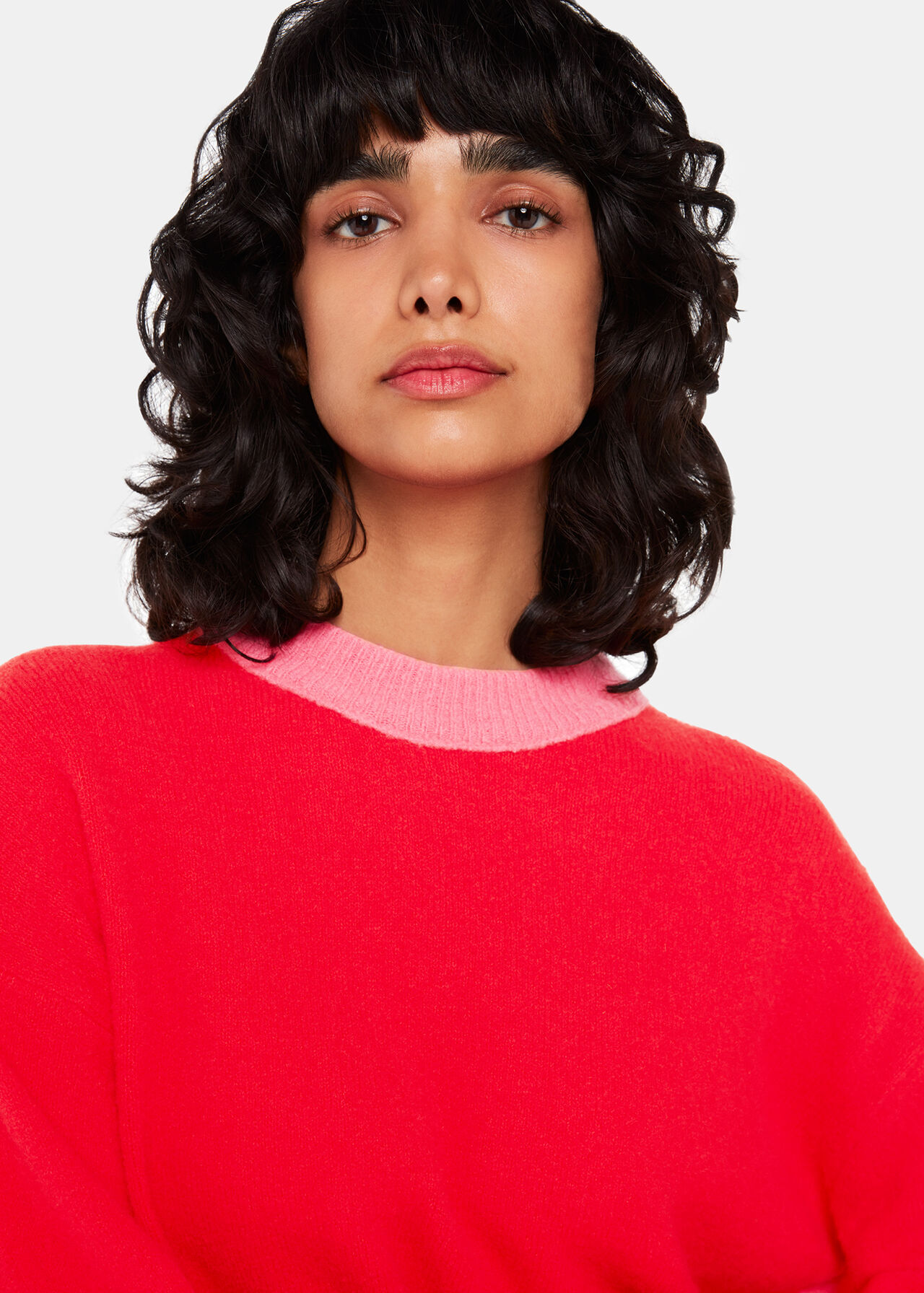 Red/Multi Colour Block Crew Neck Knit | WHISTLES | Whistles US