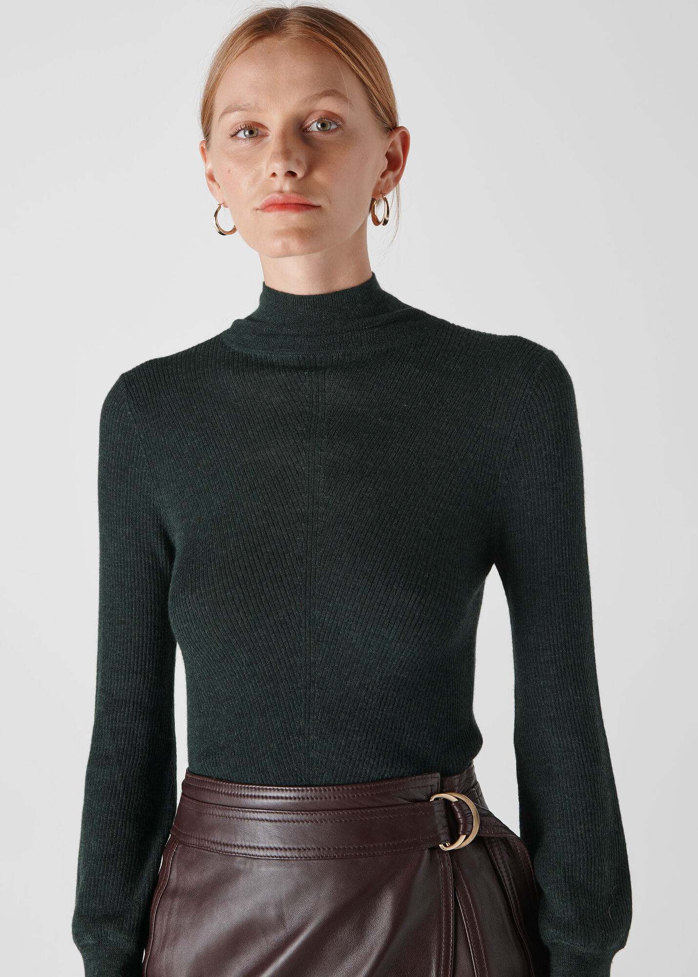 Dark Green Merino Wool Roll Neck Knit | Whistles