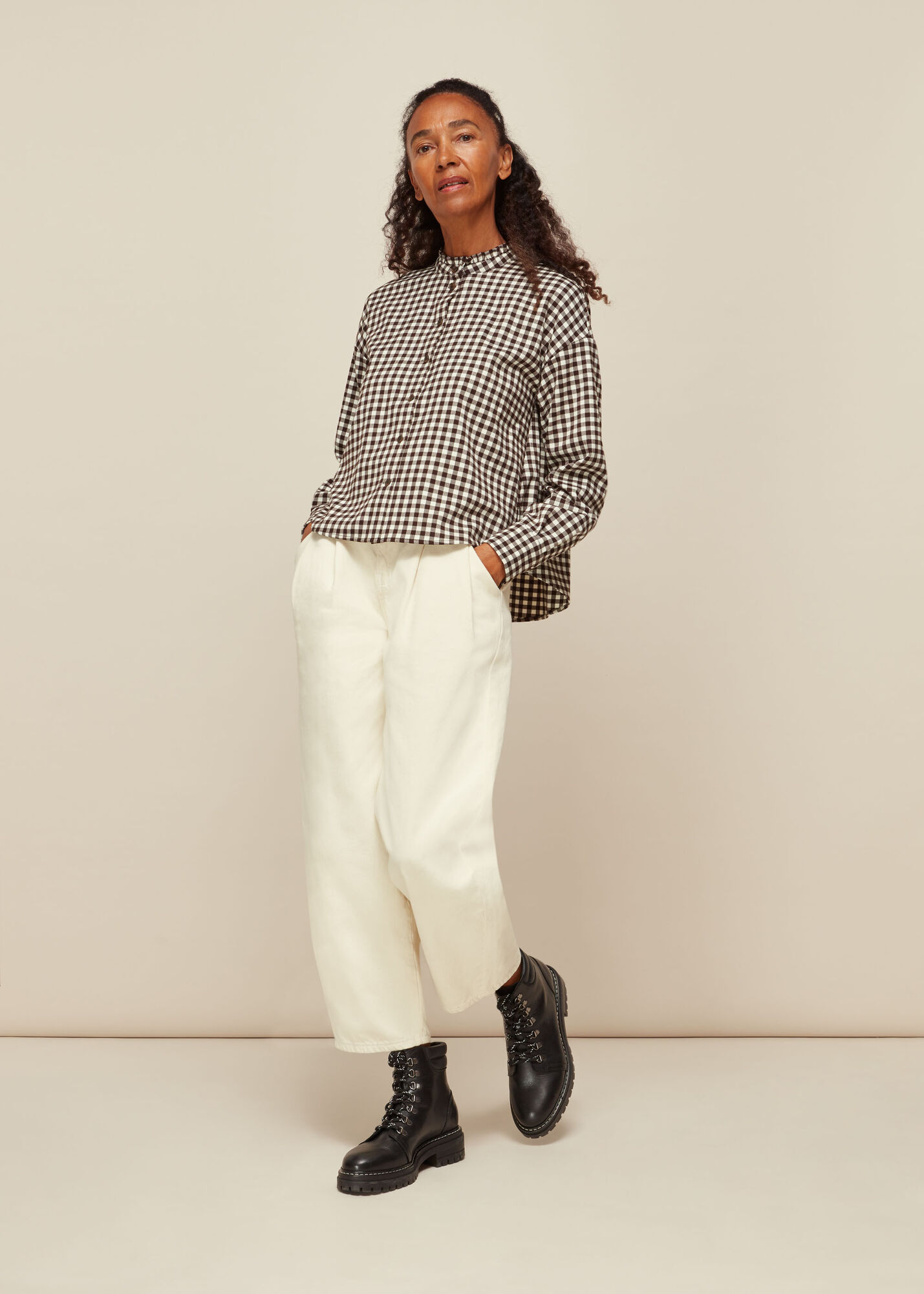 Brown/Multi Gingham Blouse | WHISTLES | Whistles UK