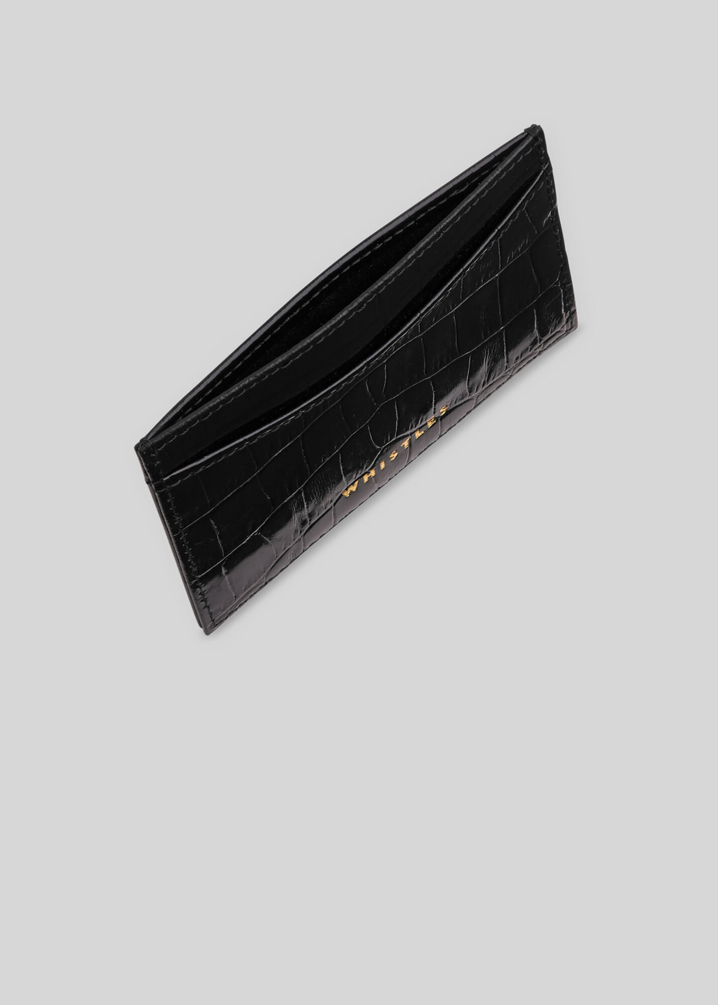 Black Shiny Croc-Effect Leather Card Holder | Whistles | Whistles UK