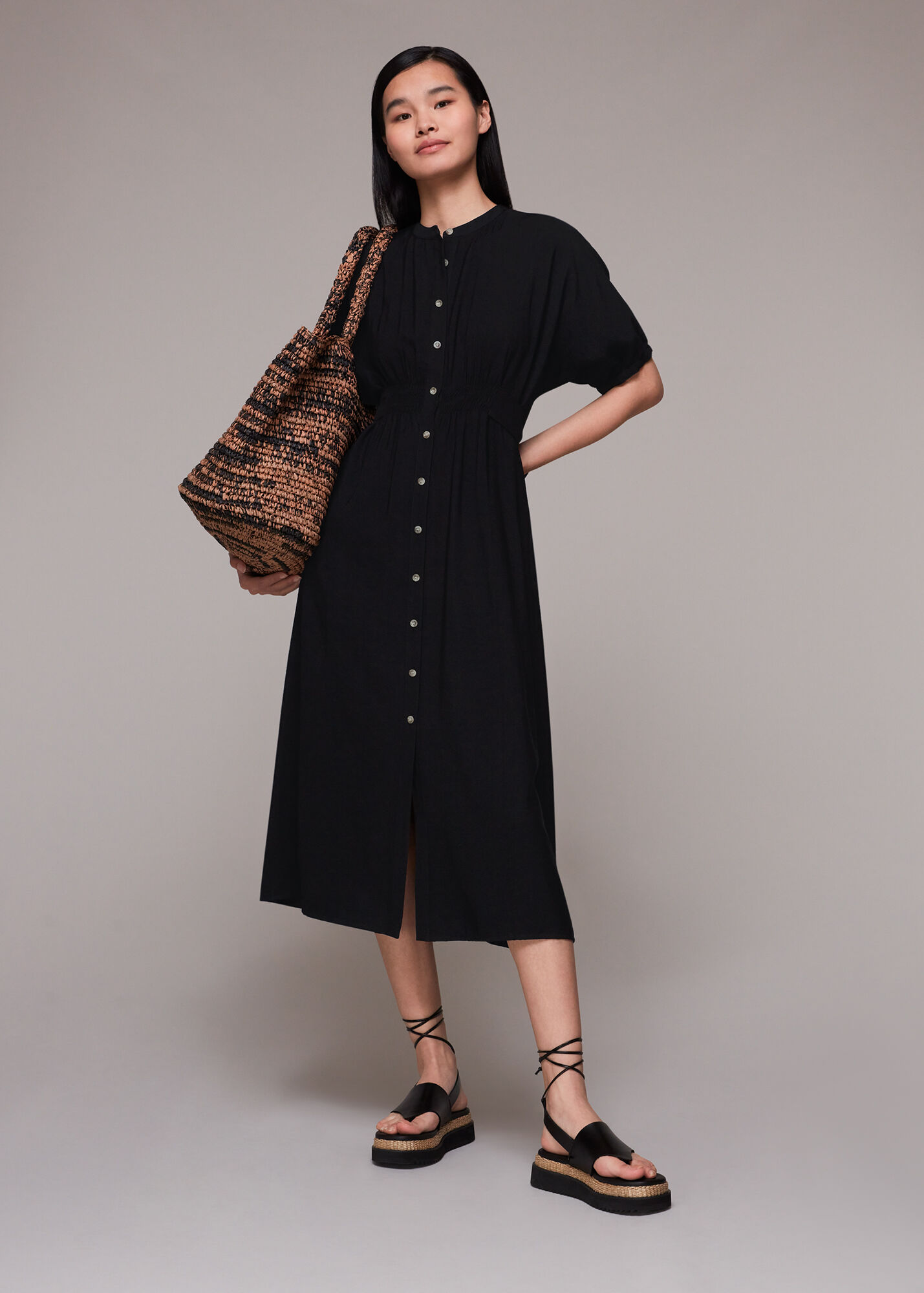 Black Amber Midi Dress | WHISTLES | Whistles UK