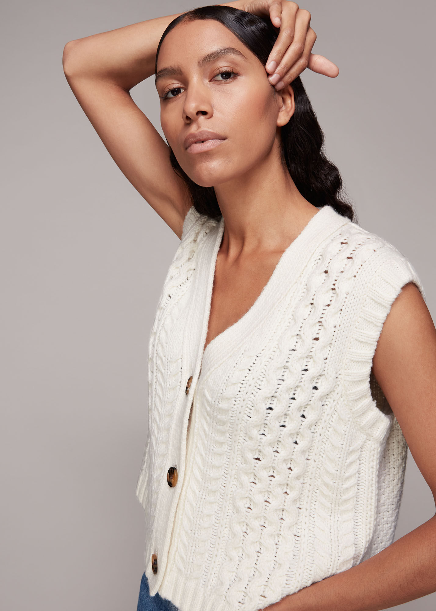 Ivory Cable Button Through Waistcoat | WHISTLES | Whistles UK