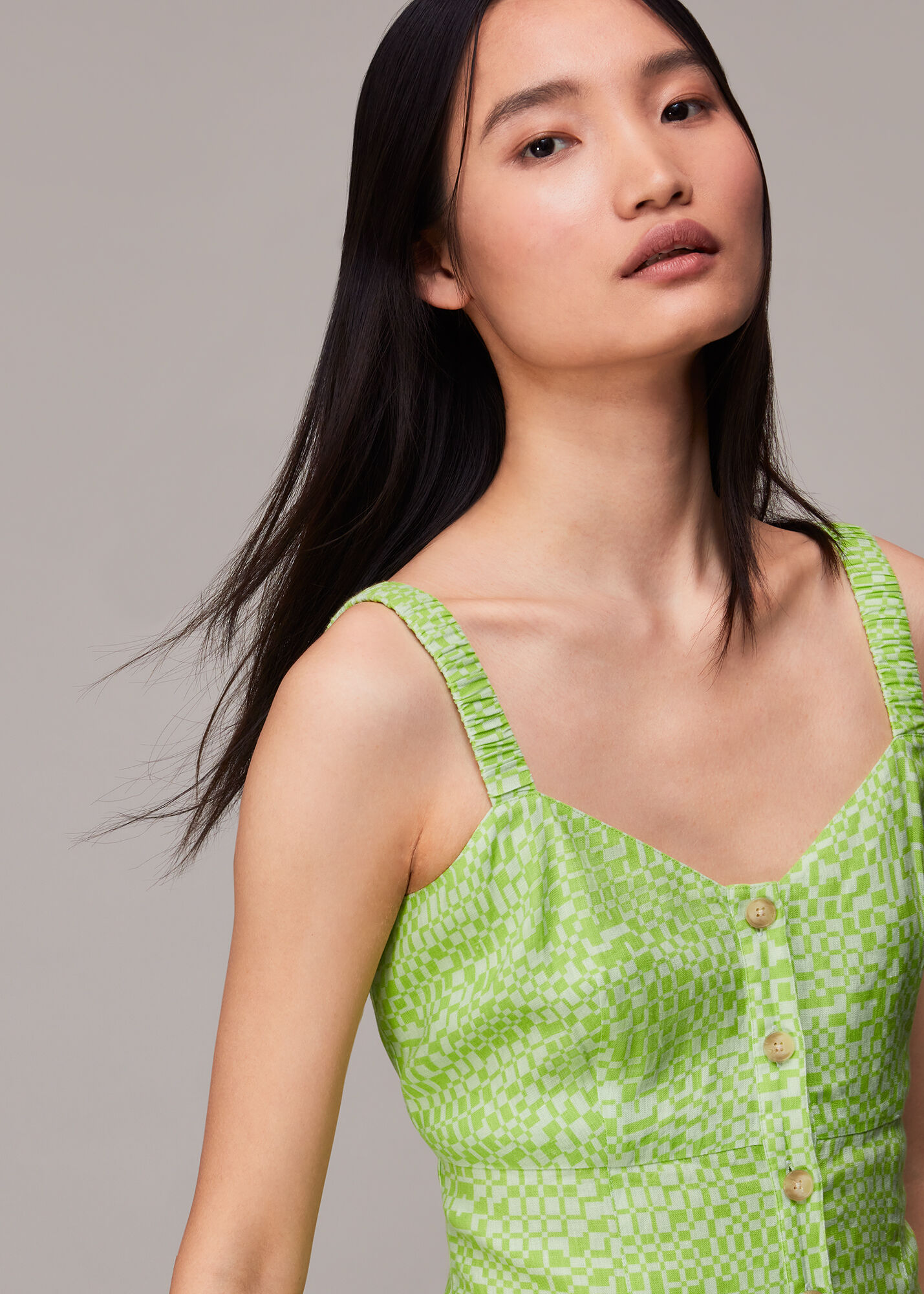 Lime Warped Checkerboard Midi Dress | WHISTLES | Whistles UK