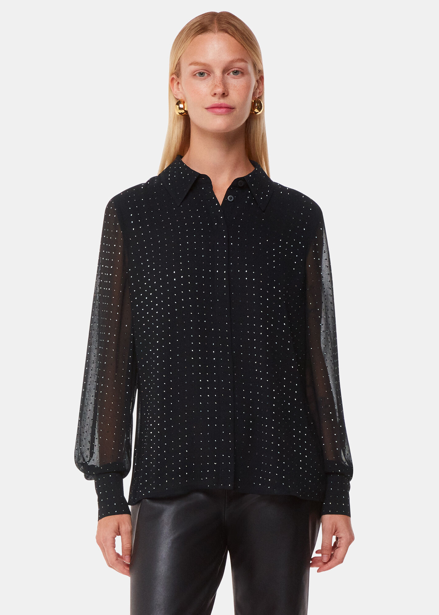 Black Hot Fix Sheer Shirt | WHISTLES | Whistles AU